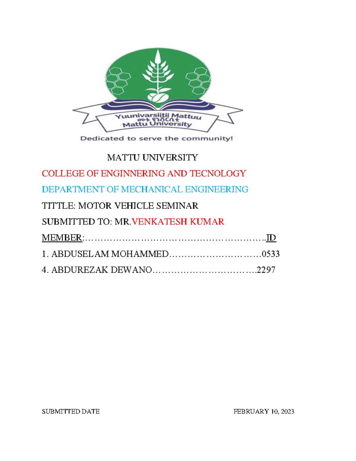 motor vehcile.meng - MATTU UNIVERSITY COLLEGE OF ENGINNERING AND ...