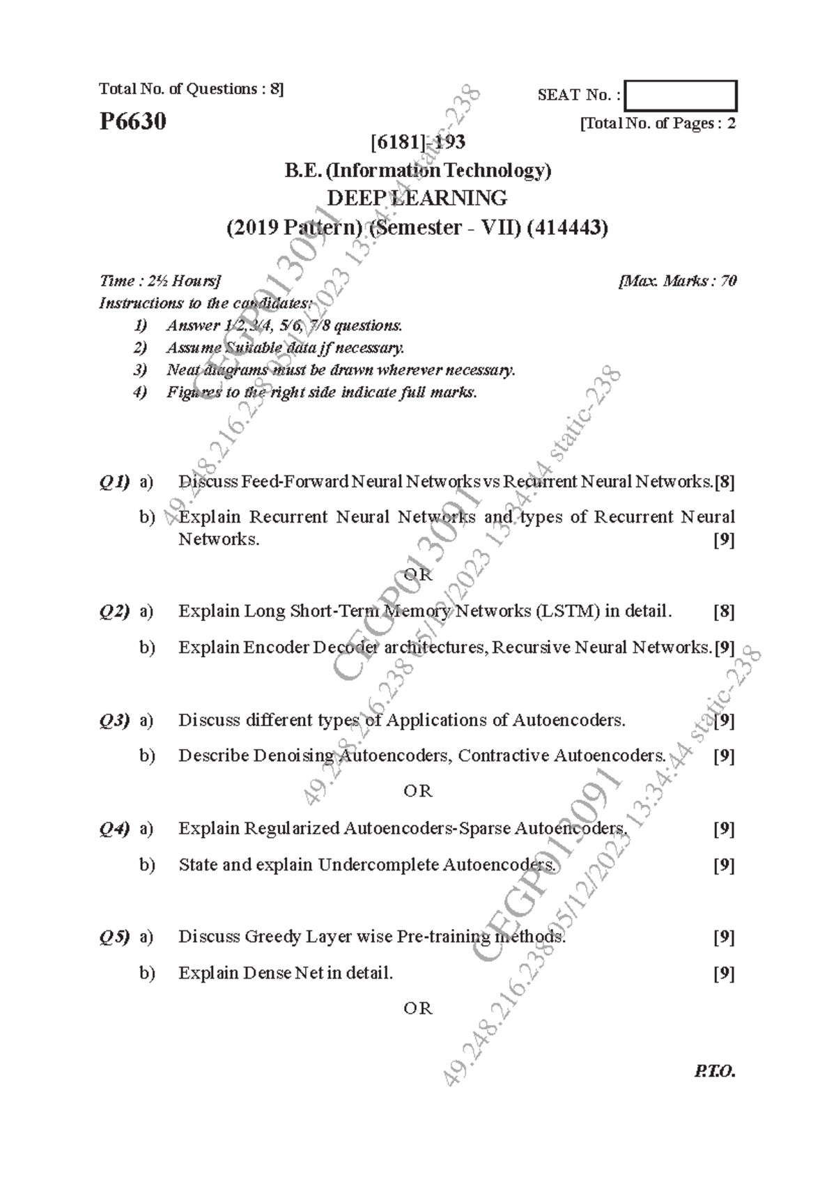 Nov Dec 2023 - SPPU B.E Engineering (IT) Question Paper - Total No. of ...