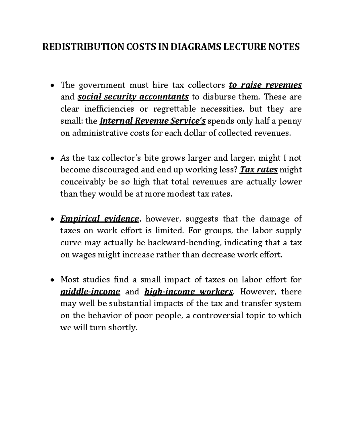 Redistribution Costs in Diagrams Lecture Notes - REDISTRIBUTION COSTS ...
