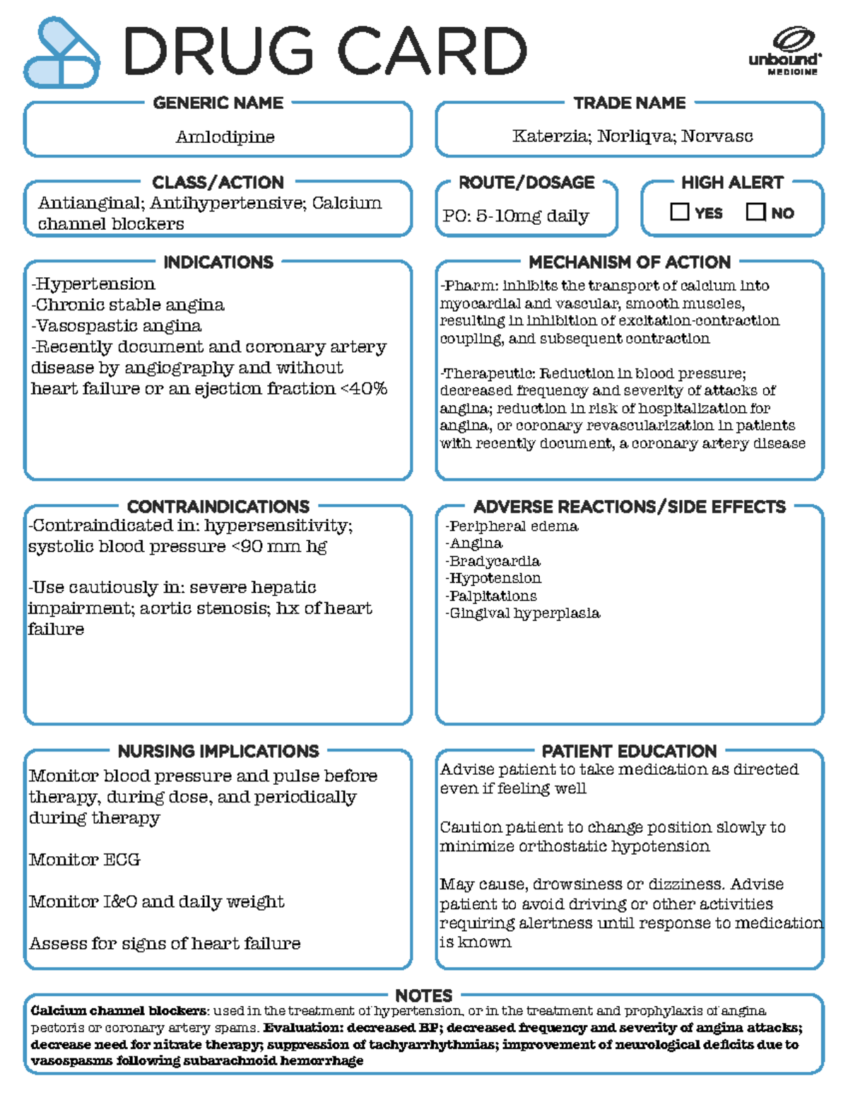 Drug cards - Medication drug card guide - Amlodipine Katerzia; Norliqva ...