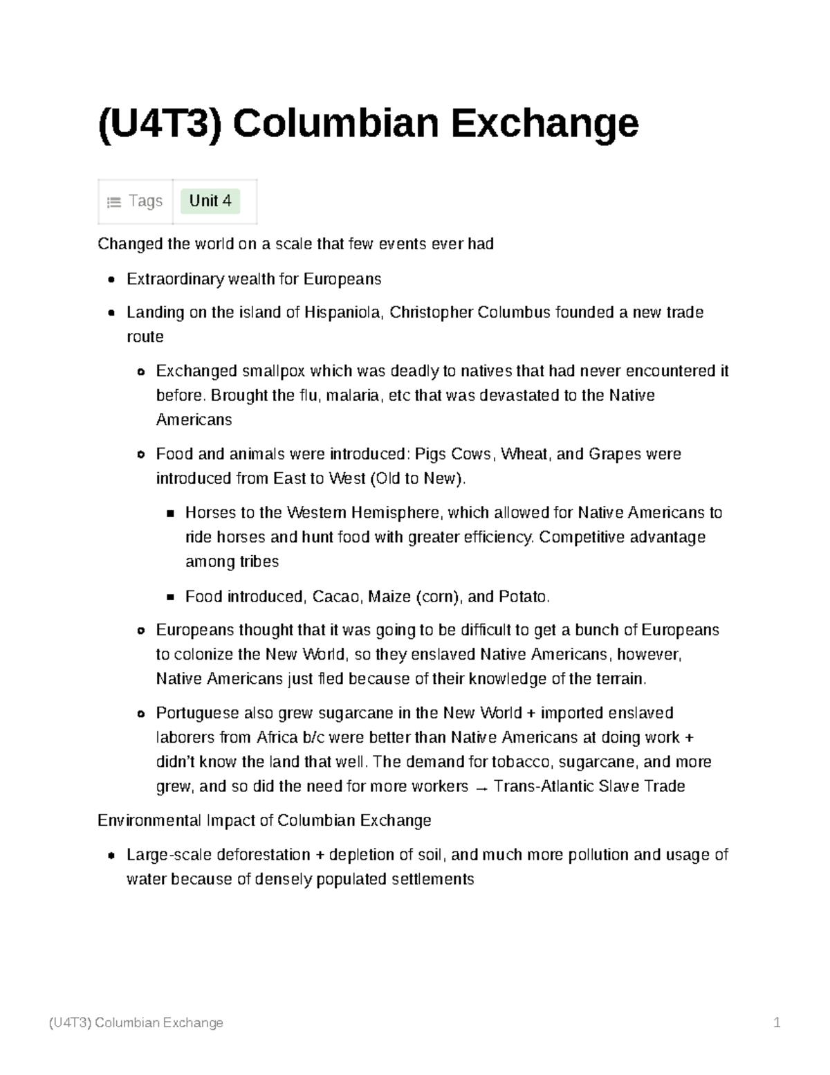 (U4T3) Columbian Exchange - (U4T3) Columbian Exchange 1 (U4T3 ...