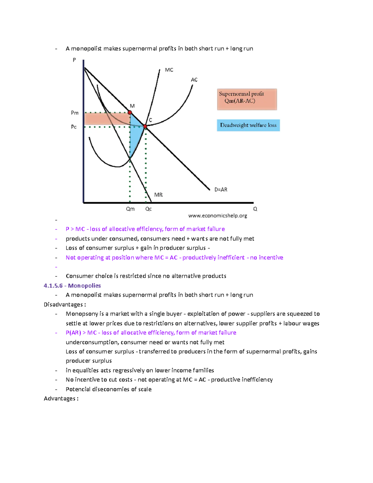 markets and businesses - A monopolist makes supernormal profits in both ...