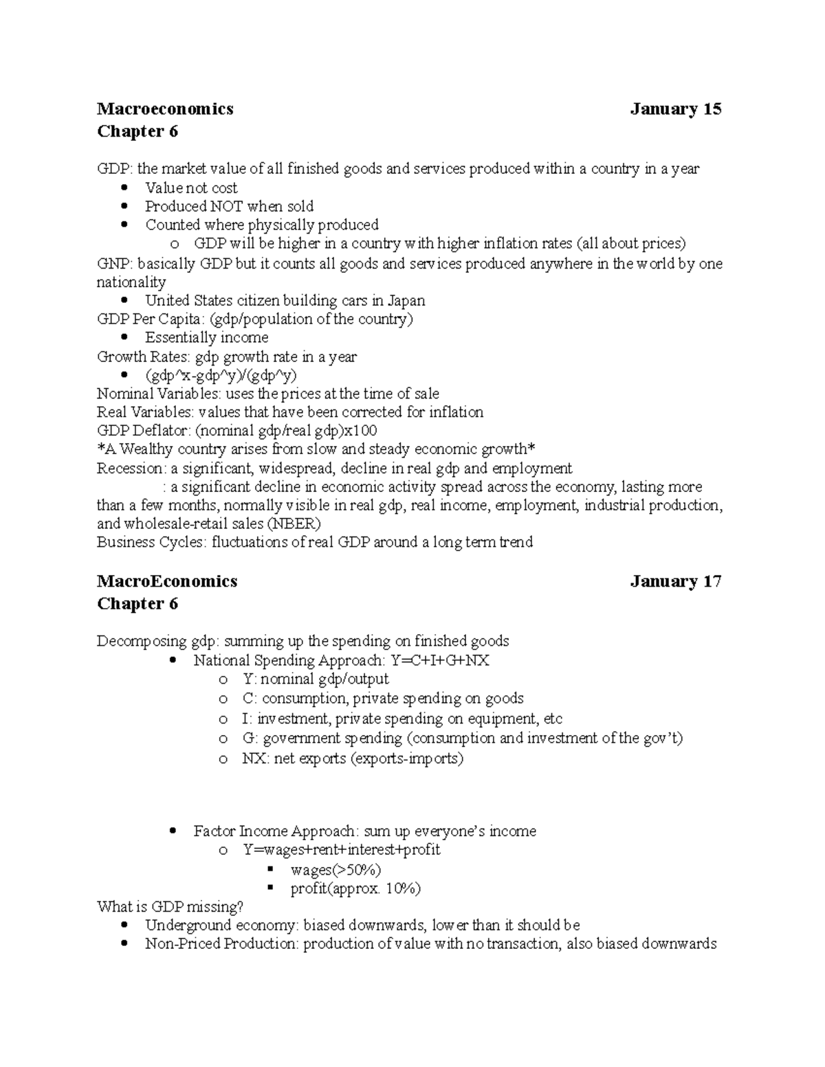 Macro Study Guide - Final - Macroeconomics January 15 Chapter 6 GDP ...