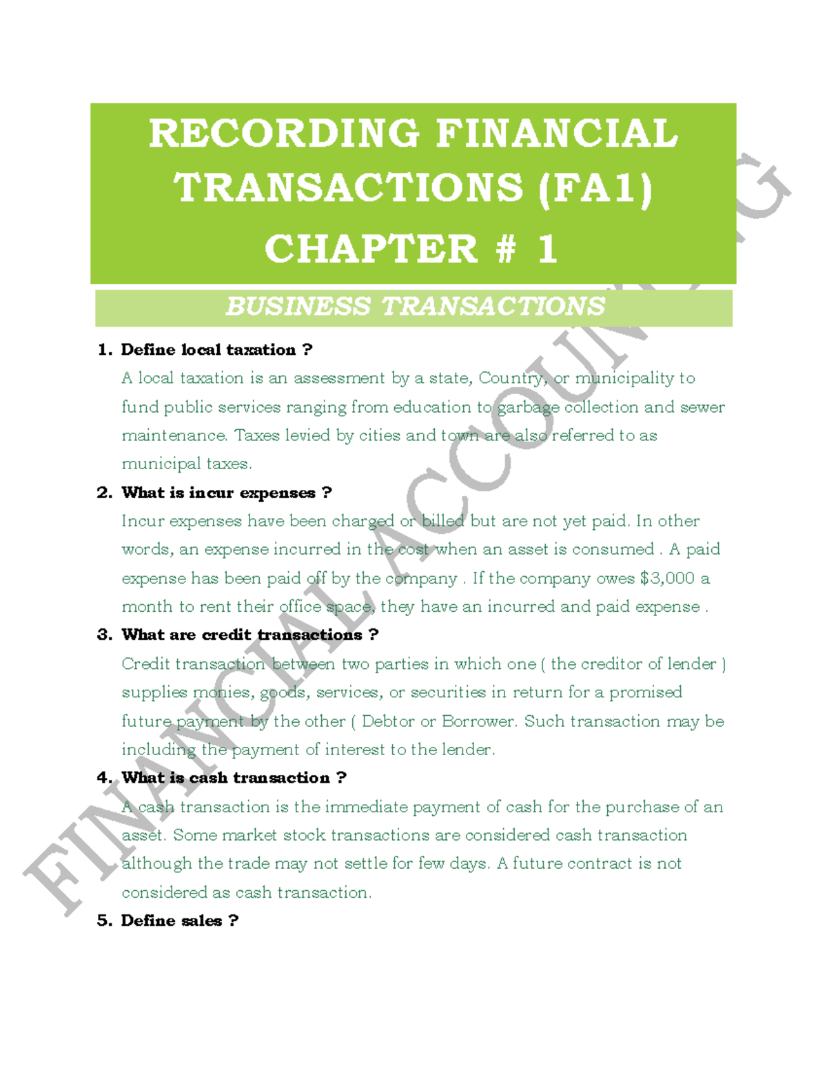 Recording Financial Transactions - RECORDING FINANCIAL TRANSACTIONS ...