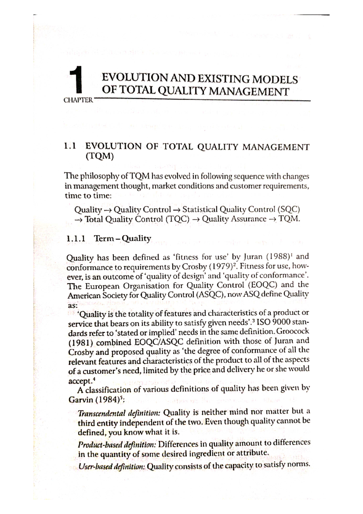 TEQM Unit1 - 1 EVOLUTION AND EXISTING MODELS OF TOTAL QUALITY ...