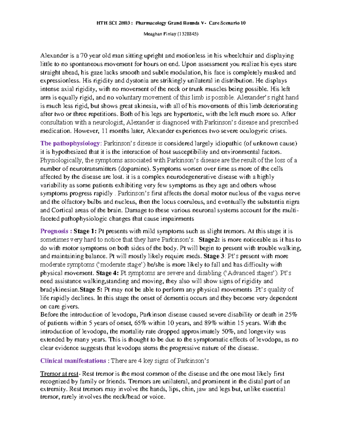 Tutorial work - HTH SCI 2H03 - Solutions Grand Rounds V - Meaghan ...