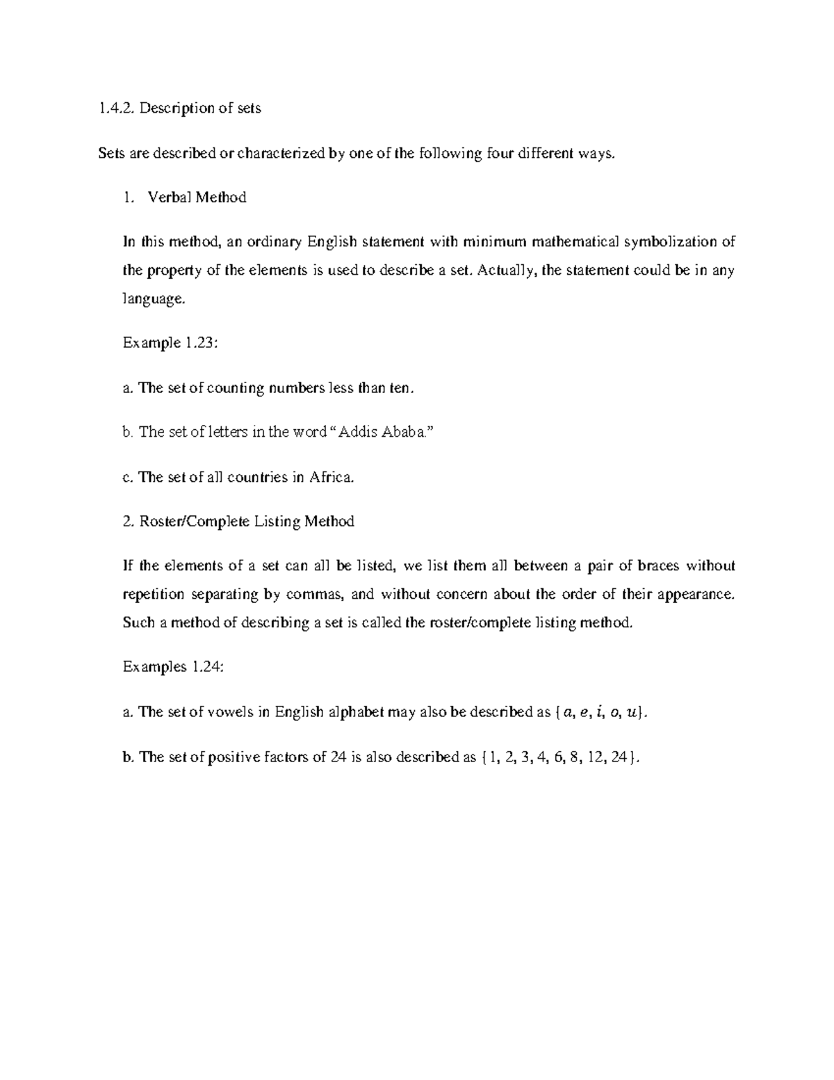Maths for social - description of set - 1.4. Description of sets Sets ...
