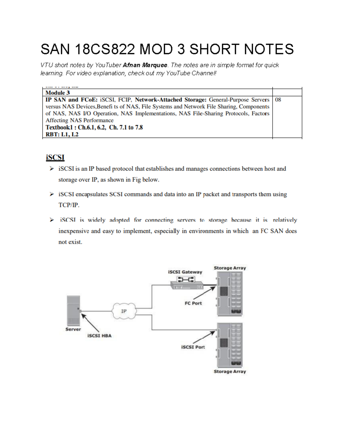 SAN M3 - notes - SAN 18CS822 MOD 3 SHORT NOTES VTU short notes by ...