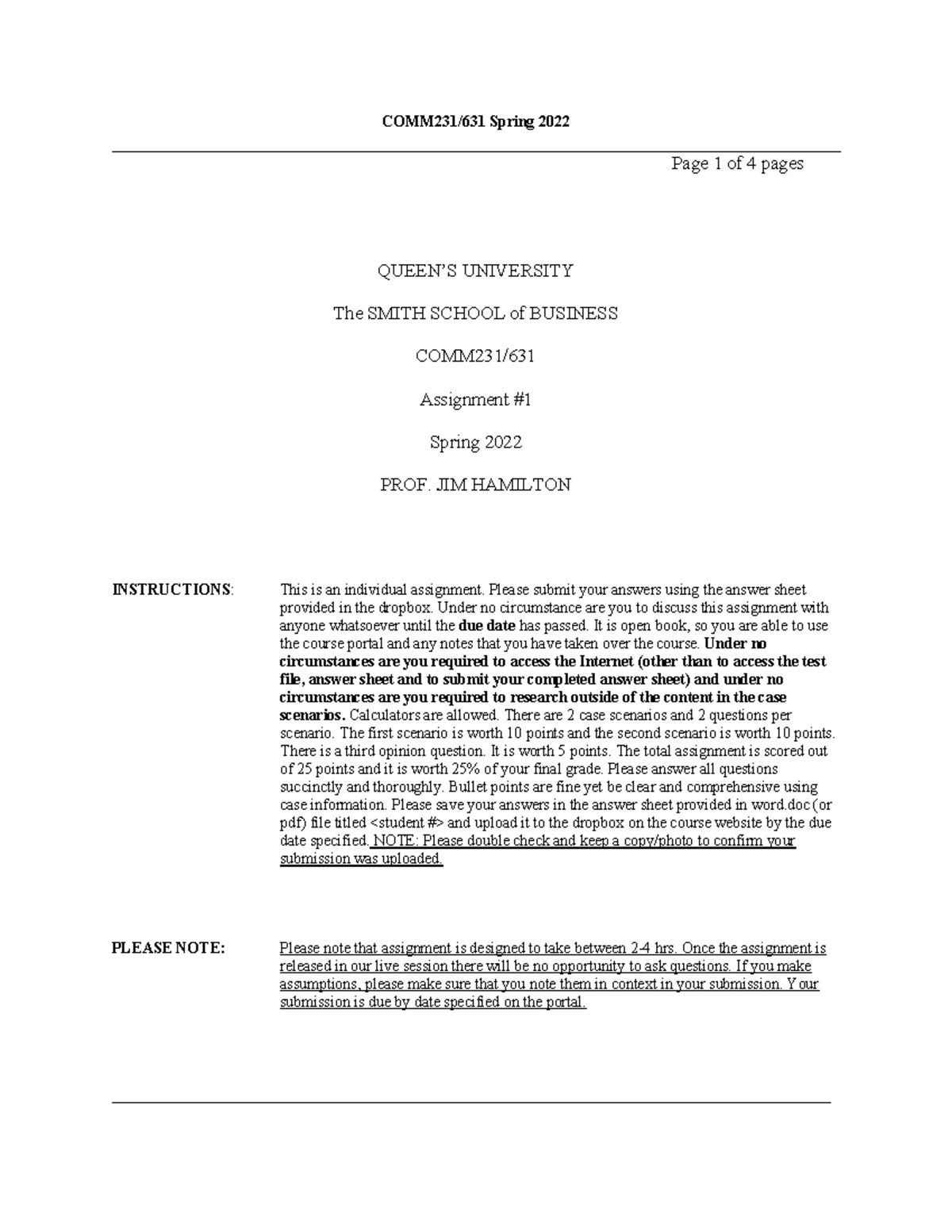 Assignment 1 scenarios and direction - COMM231/631 Spring 2022 - Studocu