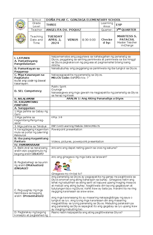 Q4 Mapeh WEEK 2 DAY 3 - Lesson plan - School DOÑA PILAR C. GONZAGA ...