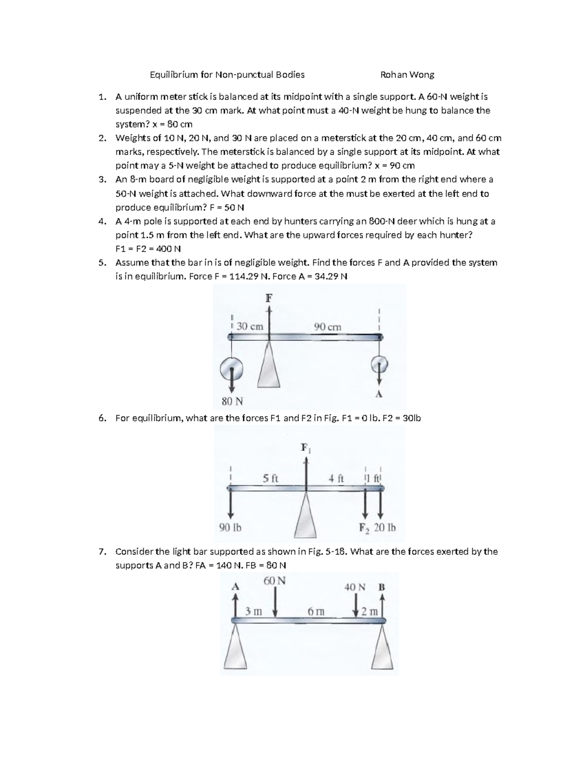 Evidence r - Equilibrium for Non-punctual Bodies Rohan Wong A uniform ...