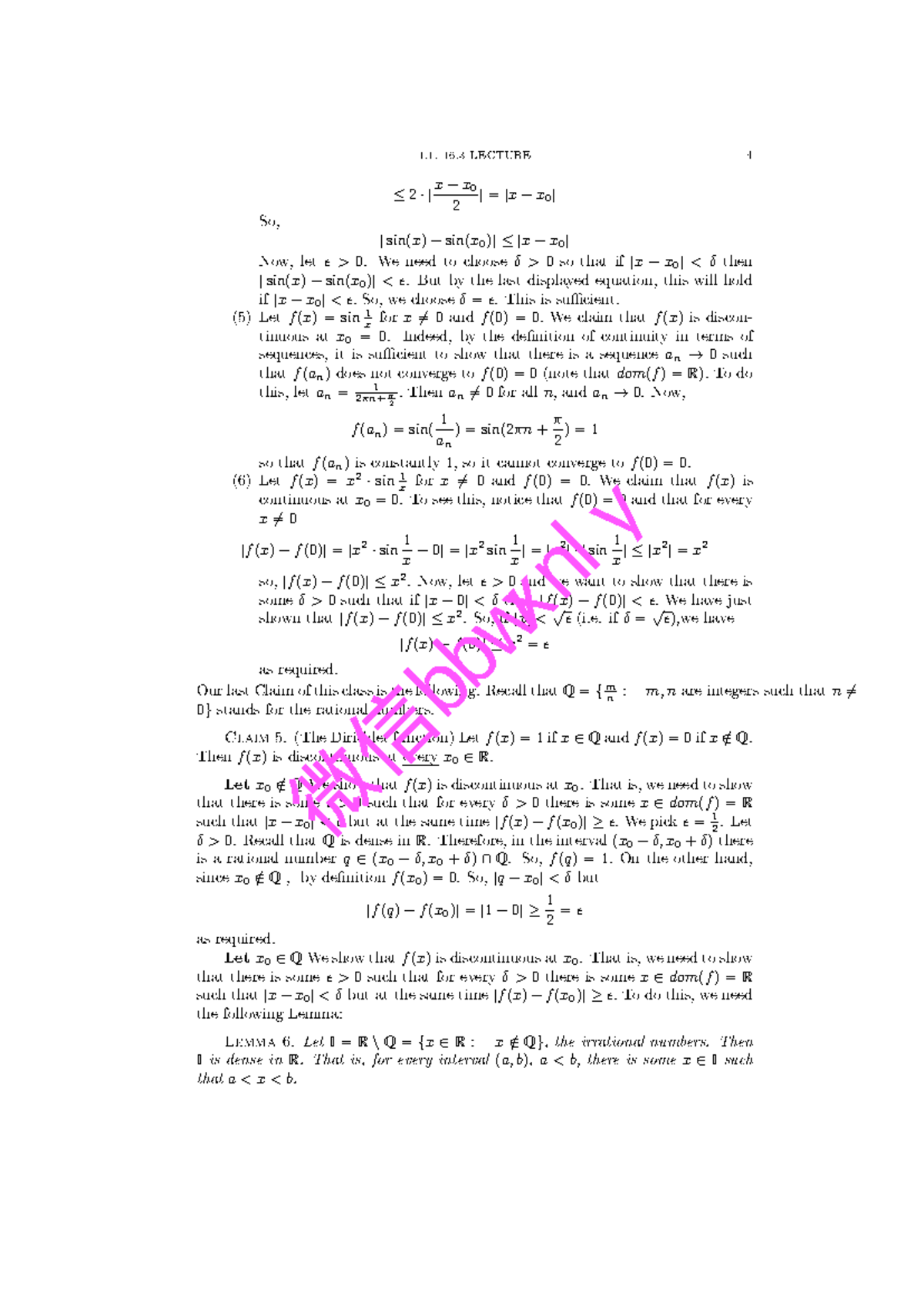 Math 312 Lecture notes 11 - 16 LECTURE 4 ≤ 2 · | x − x 0 2 | = |x − x 0 ...