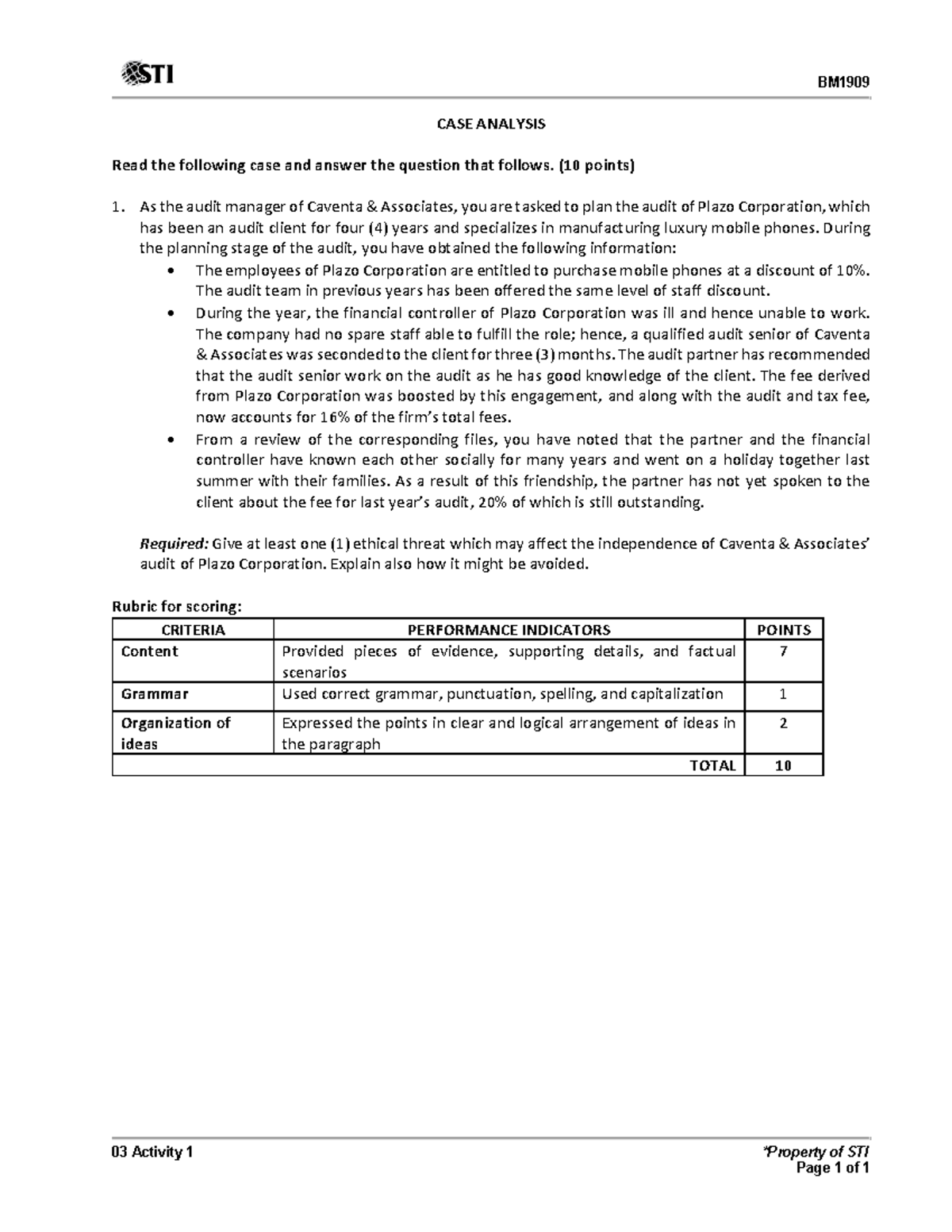 03 Activity 1(9) Auditing - BM 03 Activity 1 *Property of STI Page 1 of ...