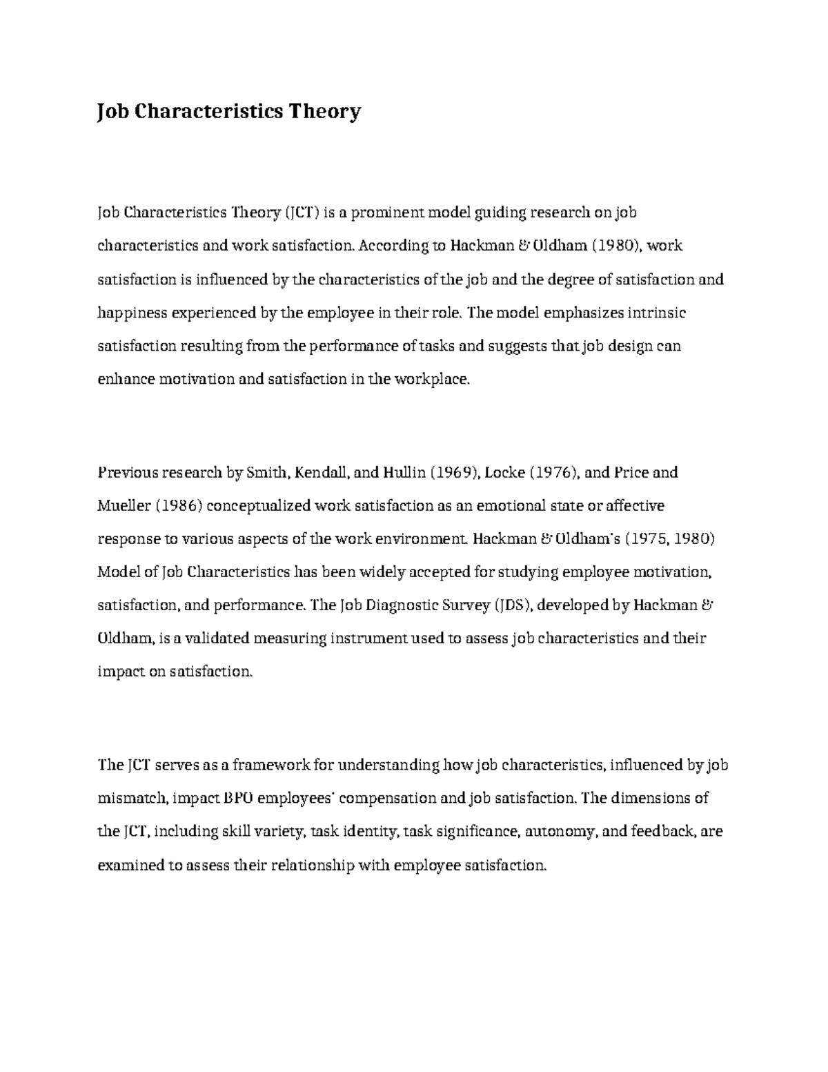 JCT - The original version of job characteristics theory proposed a ...