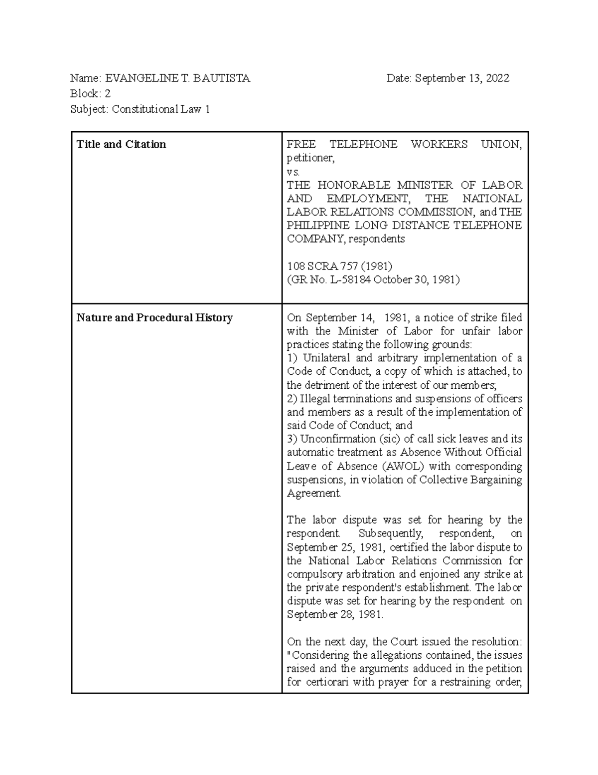 Case Digest - GR No. L-58184 - Name: EVANGELINE T. BAUTISTA Date ...