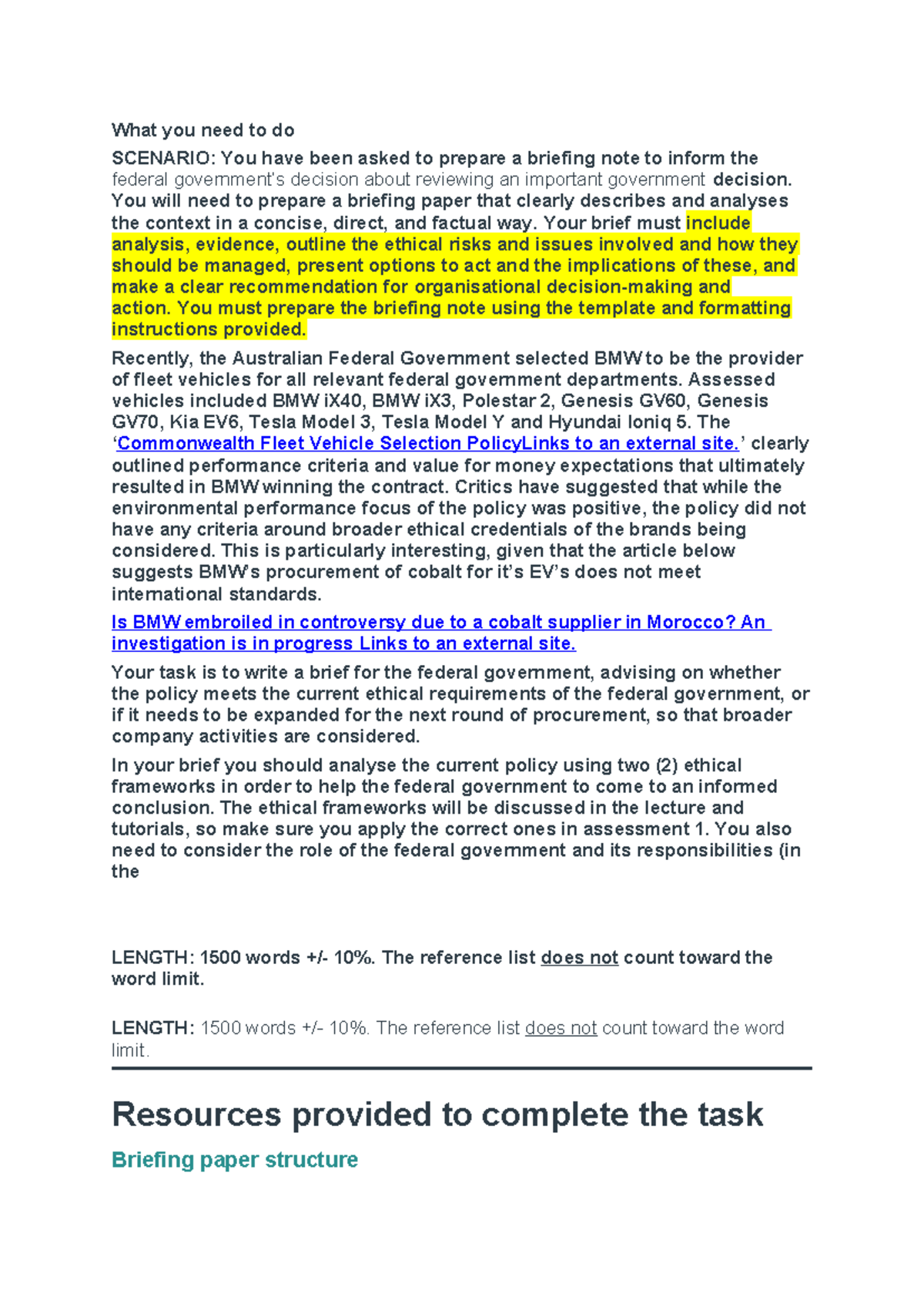 MGB250 A1 - jjjj - What you need to do SCENARIO: You have been asked to ...