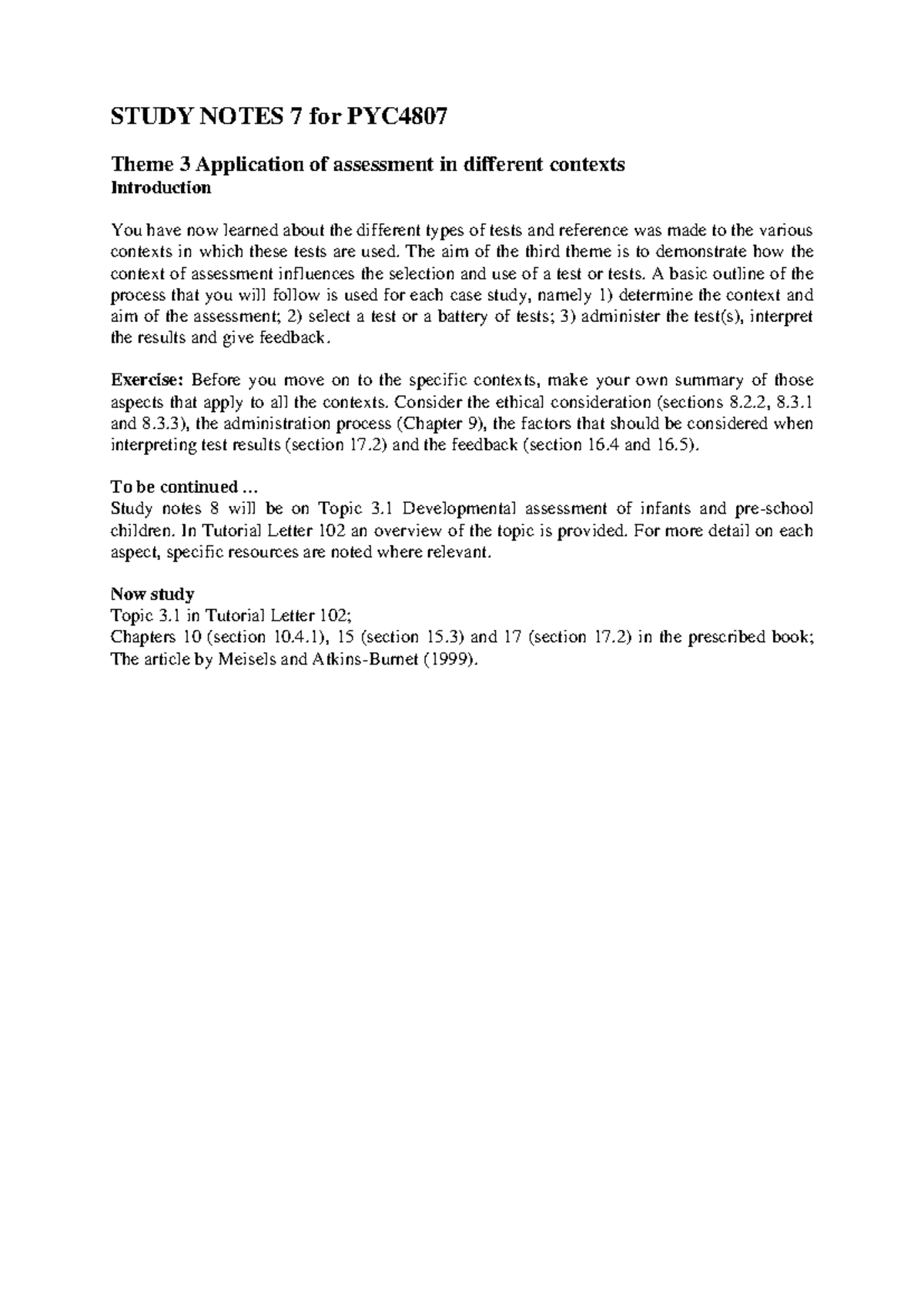 Study Notes 7 for PYC4807 - STUDY NOTES 7 for PYC Theme 3 Application ...