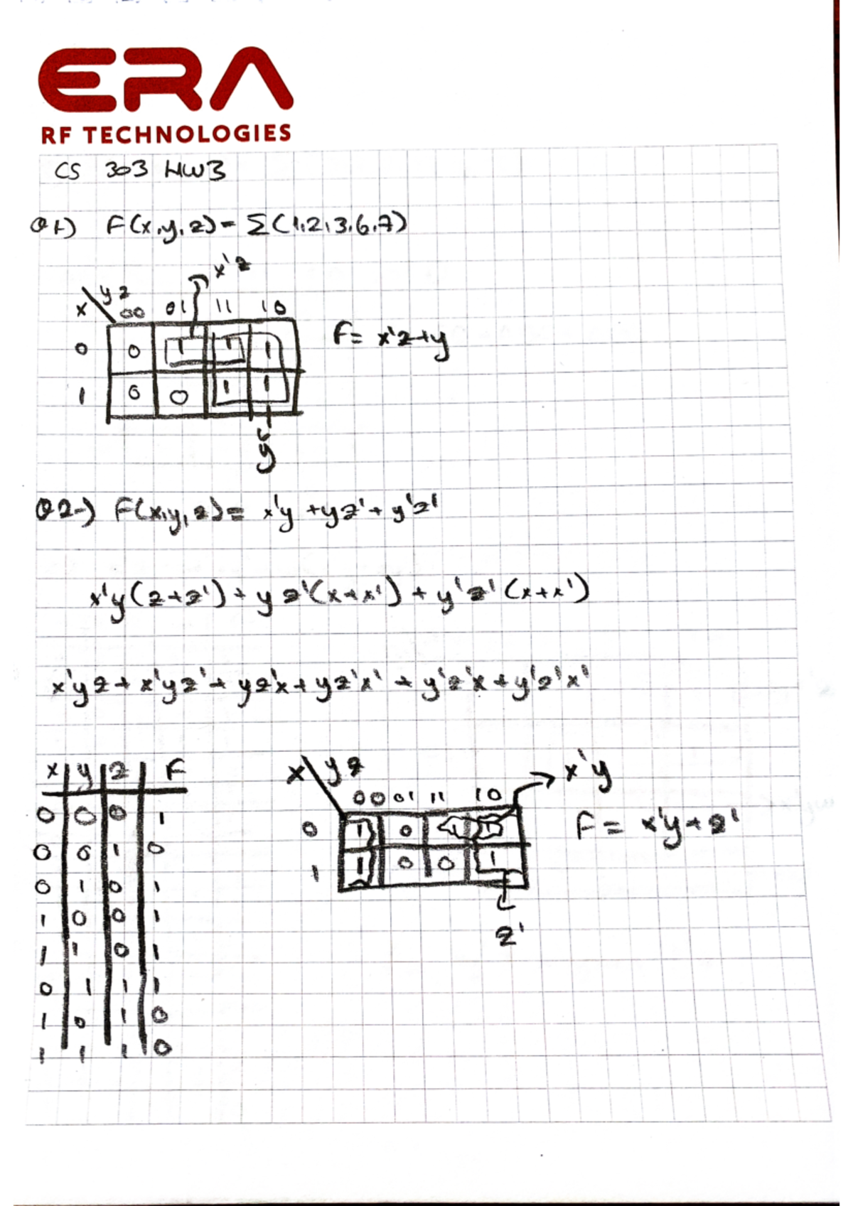 Irmak Sozen Hw3 - hw3 solutions - Logic and Digital System Design - ERA RF TECHNOLOGIES CS 303 ...