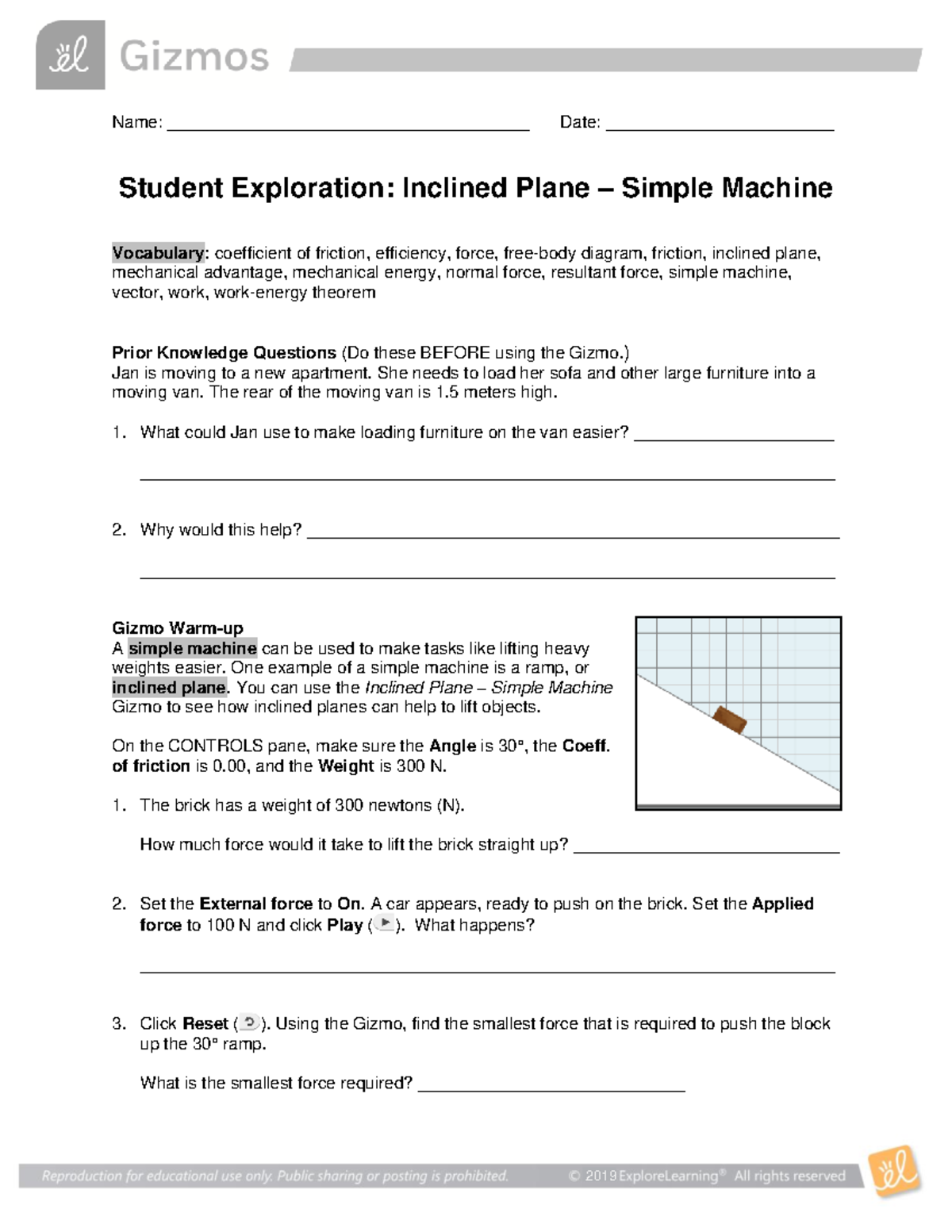 Inclined Plane Simple Machine SE - Name ...