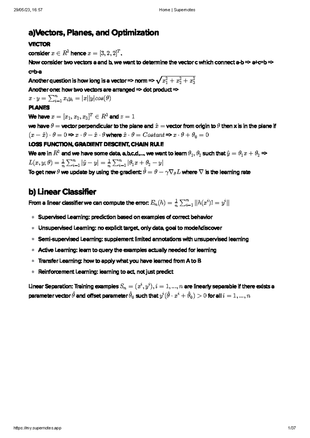 Introduction to ml - a)Vectors, Planes, and Optimization VECTOR ...