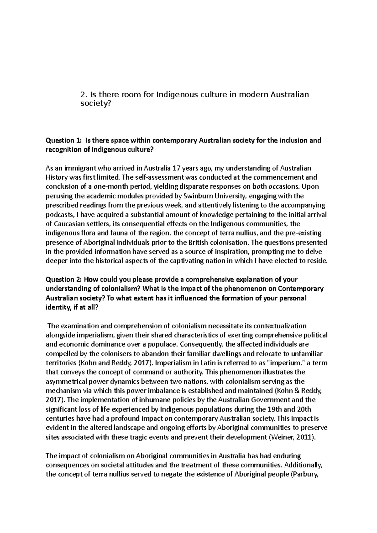 Assessment 3 D Draft - Is there room for Indigenous culture in modern ...