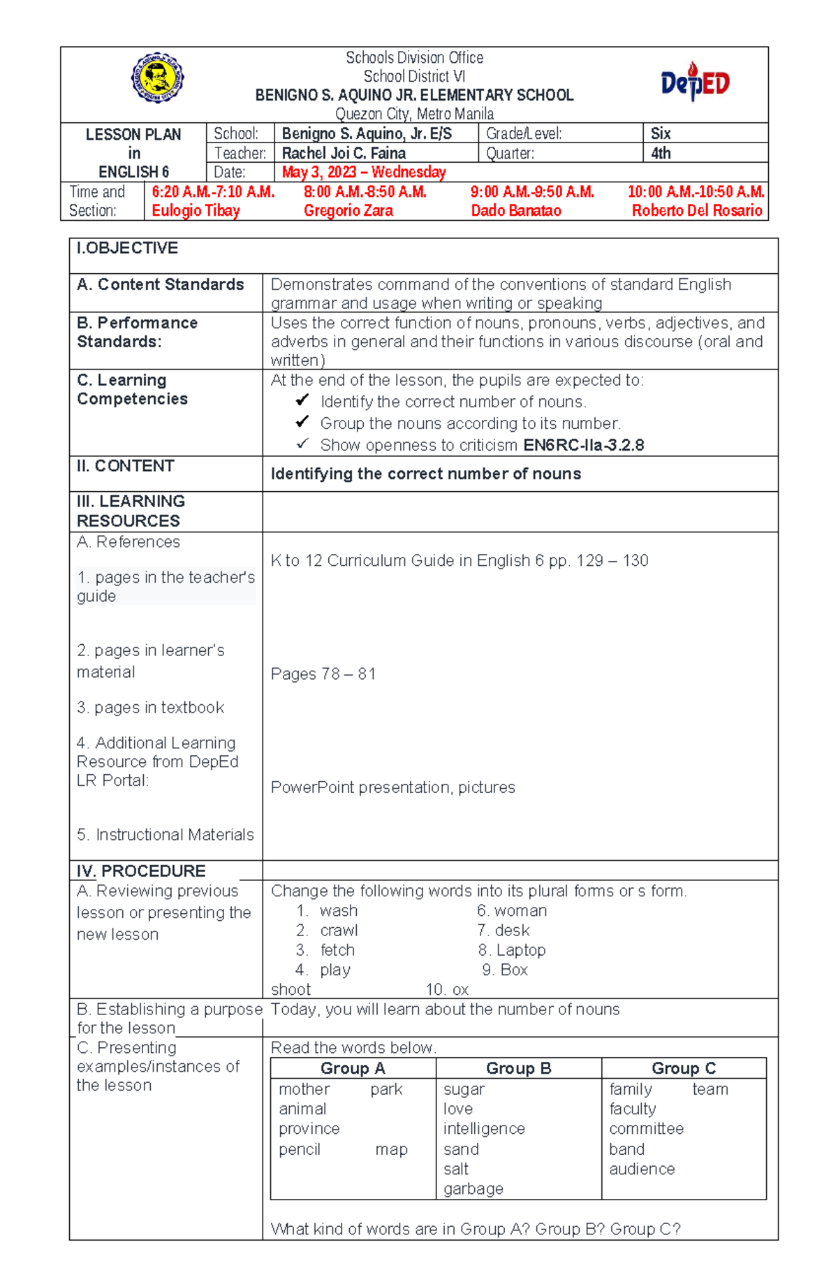 DLP-May 3-ENG - semi-detailed lesson plan - I A. Content Standards ...