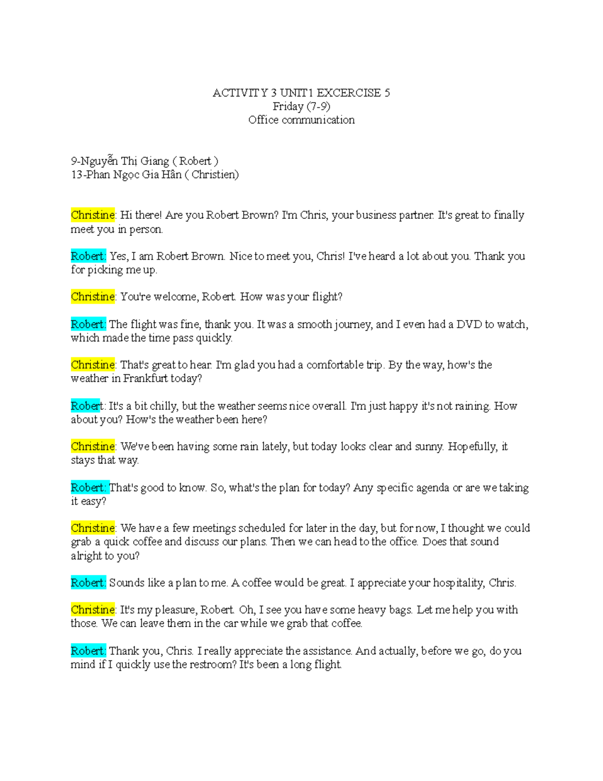 Activity 3 - ................... - ACTIVITY 3 UNIT1 EXCERCISE 5 Friday ...