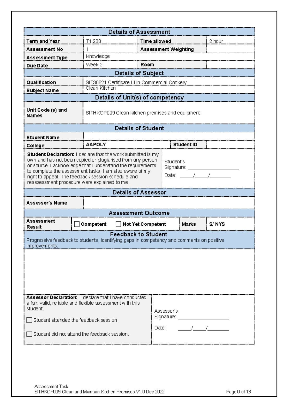 Sithkop 009 Knowledge - Clean kitchen assignment - Details of ...