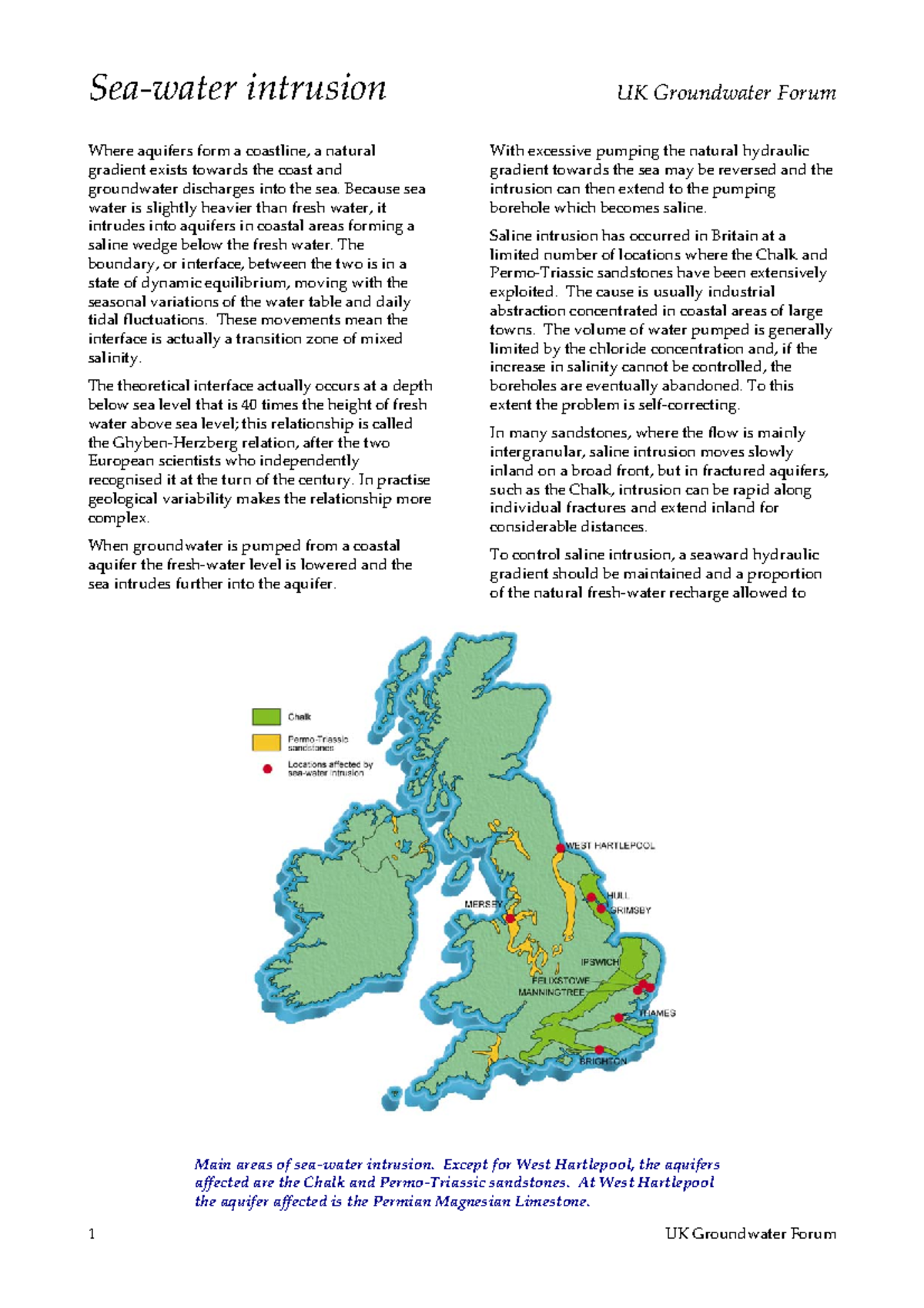 Sea water intrusion - 1 UK Groundwater Forum Where aquifers form a ...
