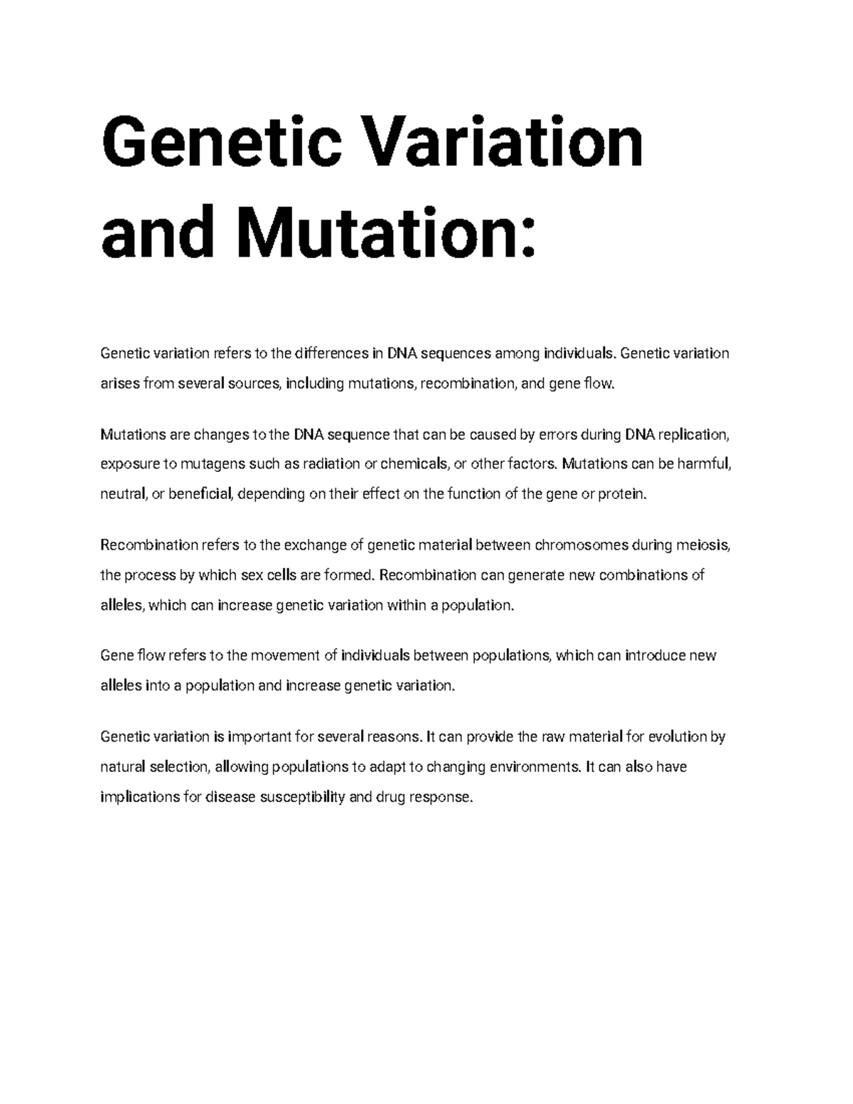 Genetics 7-8 - Units 7 and 8 - Genetic Variation and Mutation: Genetic ...
