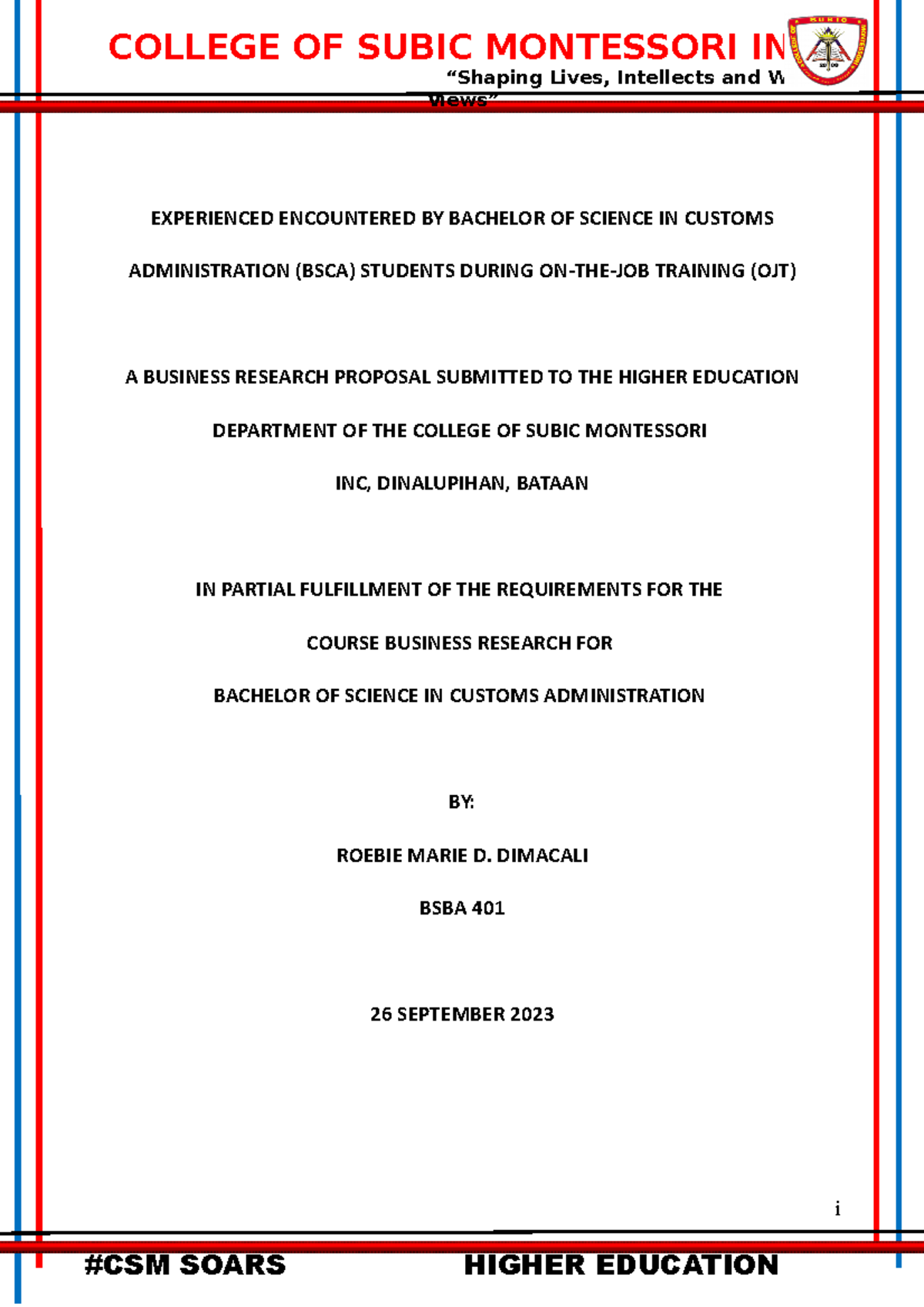 Experienced Encountered BY Bachelor OF Science IN Customs ...