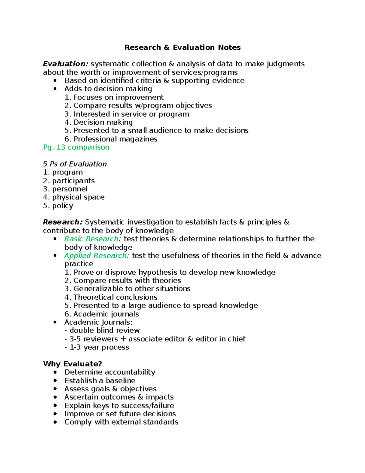 Research & Evaluation Notes - Research & Evaluation Notes Evaluation ...