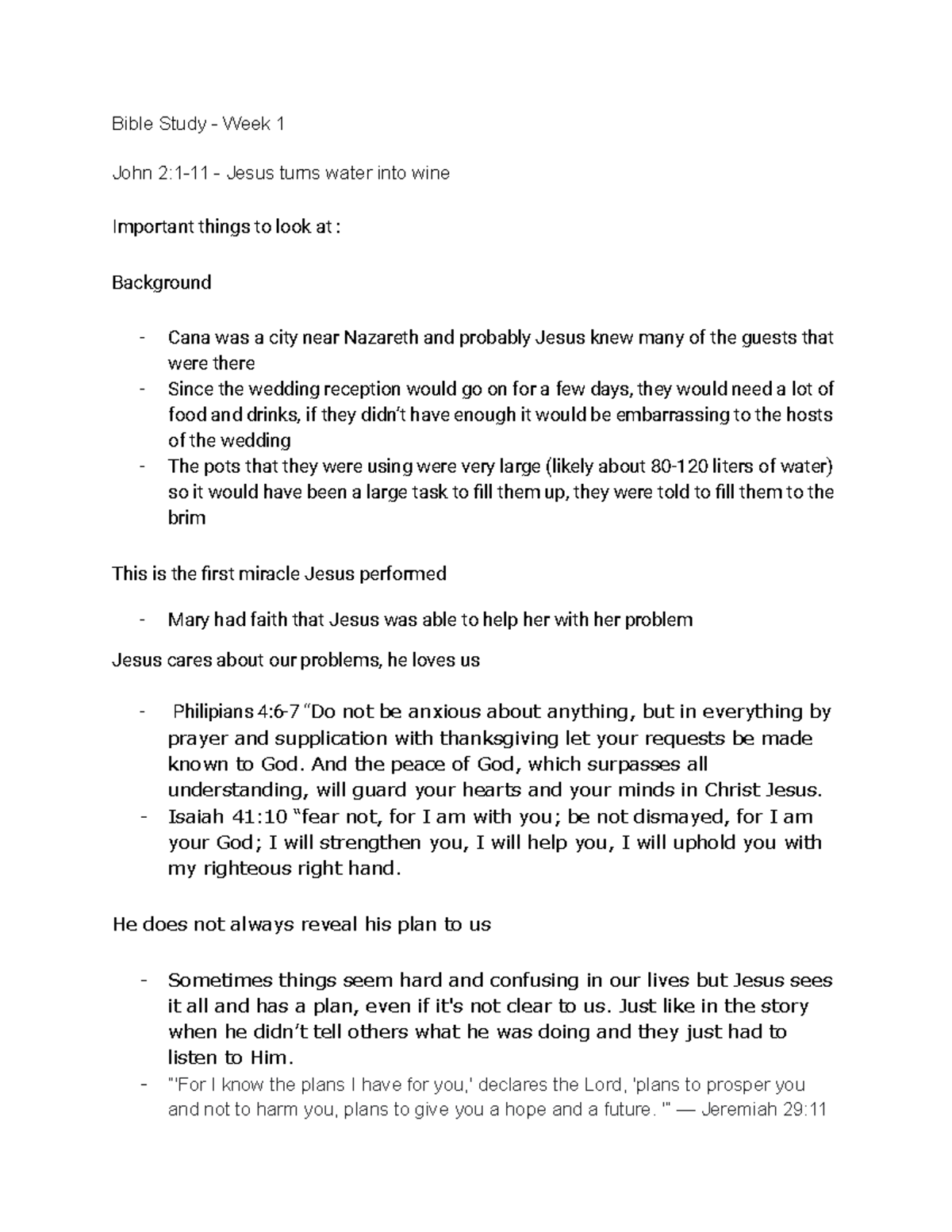 bible study notes - Bible Study - Week 1 John 2:1-11 - Jesus turns ...