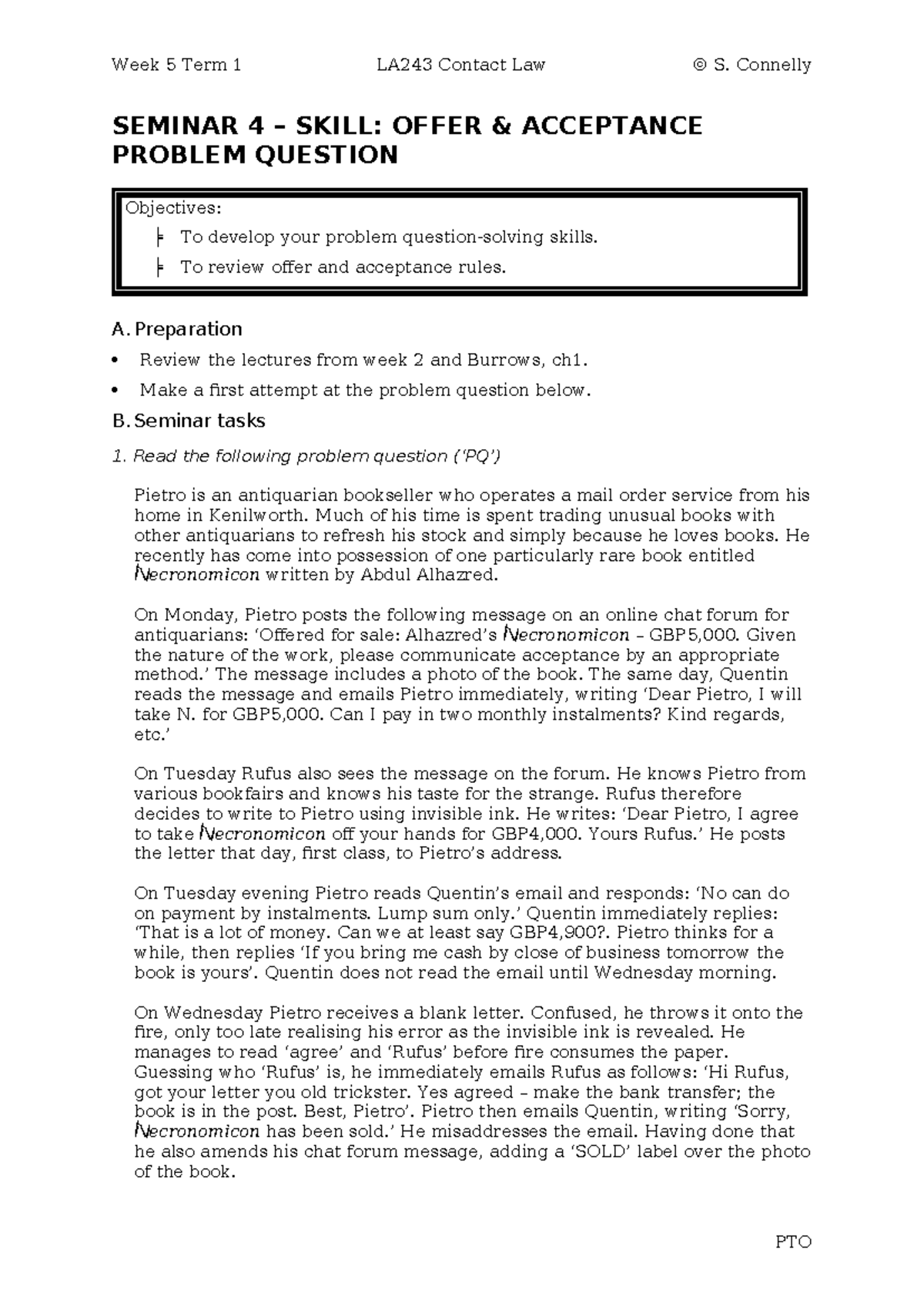 Contract Seminar 4 - Week 5 Term 1 LA243 Contact Law © S. Connelly ...