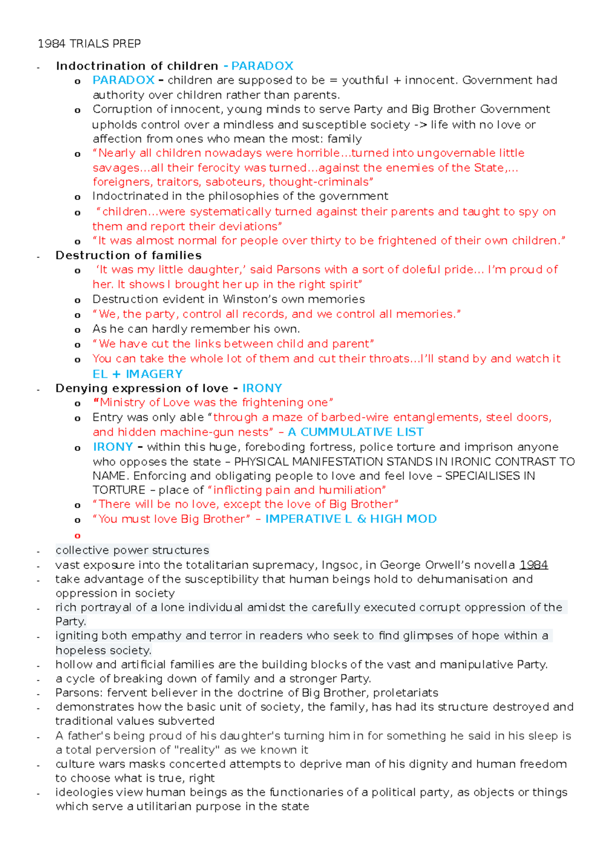 1984 Trials Quotes used for HSC Advanced English - 1984 TRIALS PREP ...