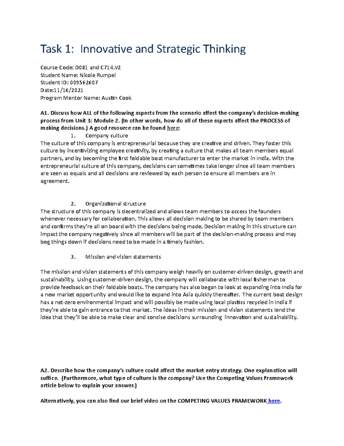 Task One Template b - Just the start of these tasks - D081 - WGU - Studocu