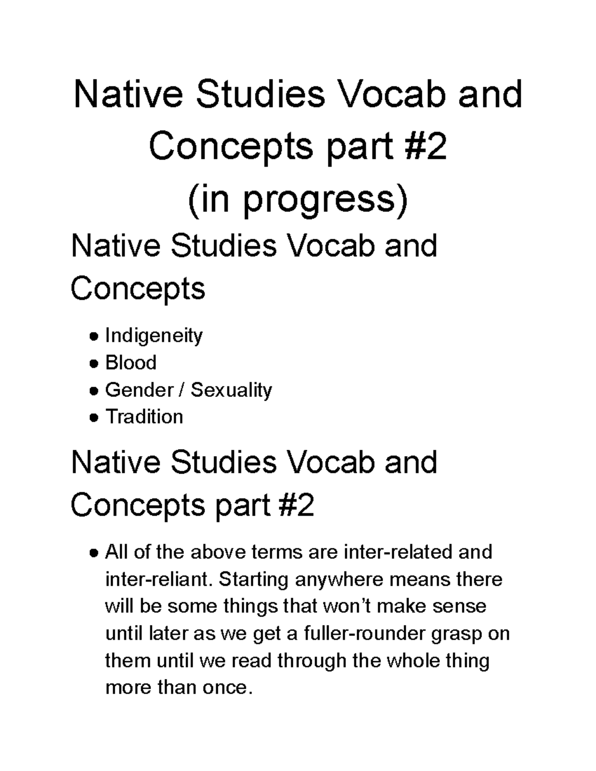 Native Studies 2 - Notes - Native Studies Vocab and Concepts part (in ...