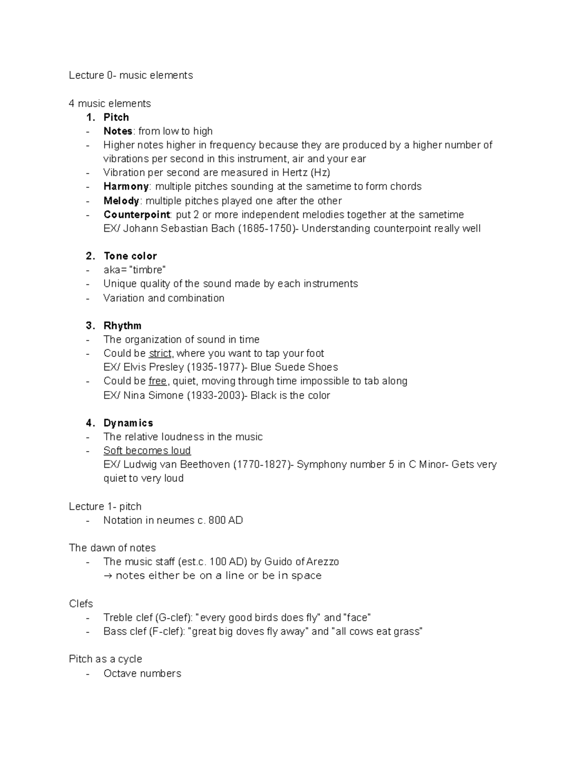 Music 116 lecture notes - Lecture 0- music elements 4 music elements 1 ...