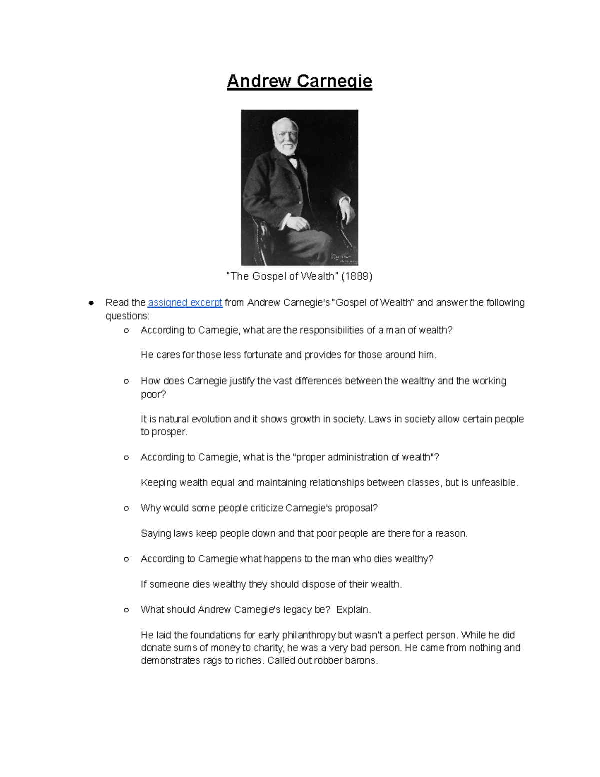 Copy of Andrew Carnegie - The Gospel of Wealth - Andrew Carnegie “The ...