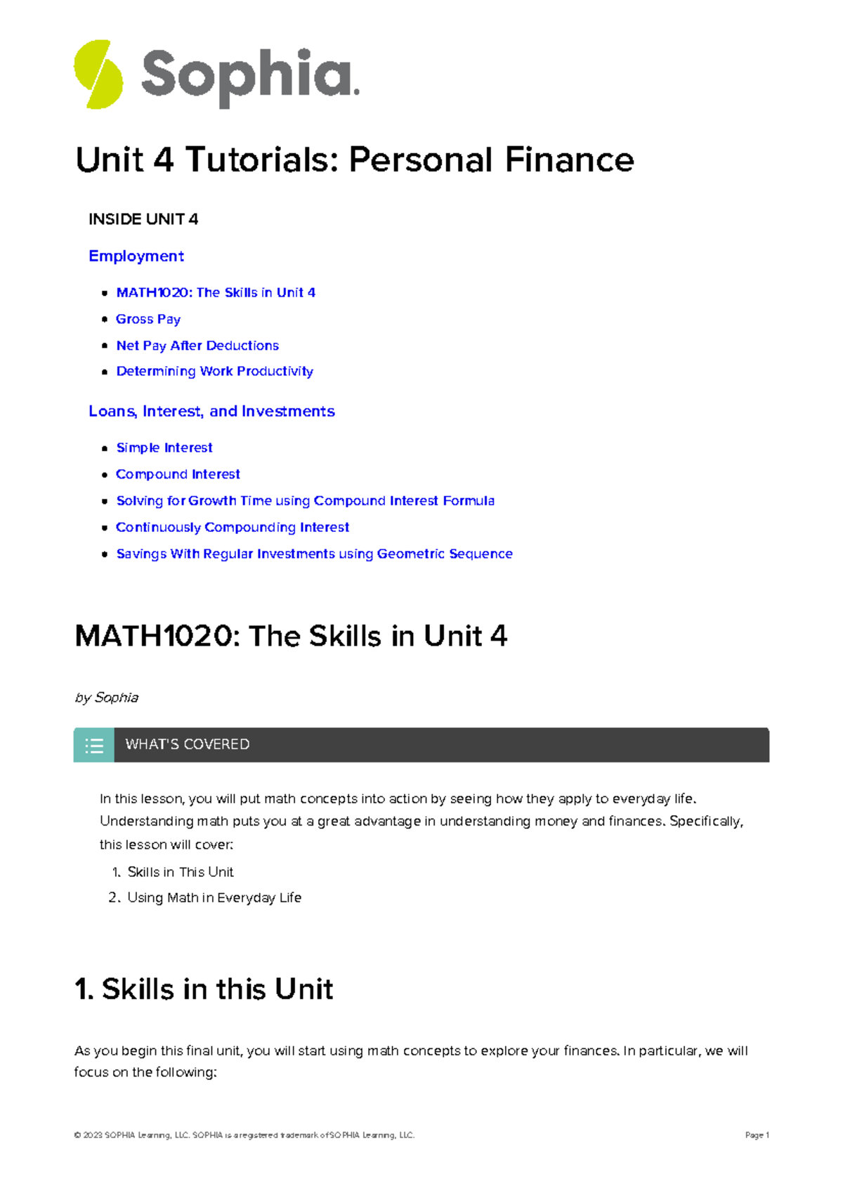 Unit-4-tutorials-personal-finance - Unit 4 Tutorials: Personal Finance INSIDE UNIT 4 Employment ...