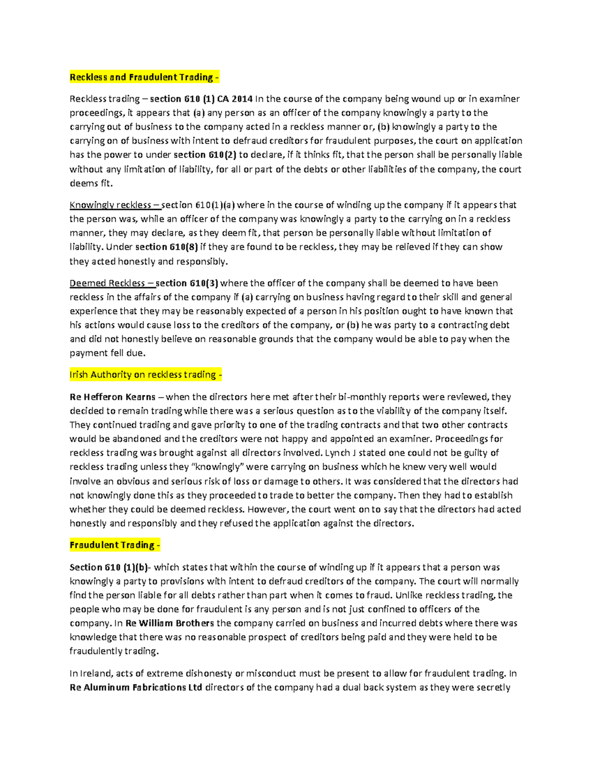 Reckless and Fraudulent Trading Notes - Reckless and Fraudulent Trading ...