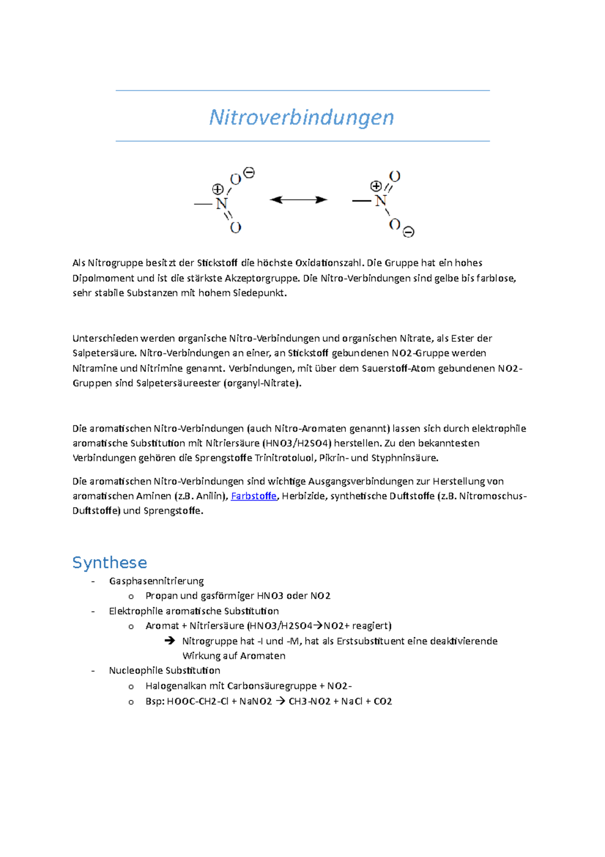 2.8.3 Nitroverbindungen - Nitroverbindungen Als Nitrogruppe besitzt der ...