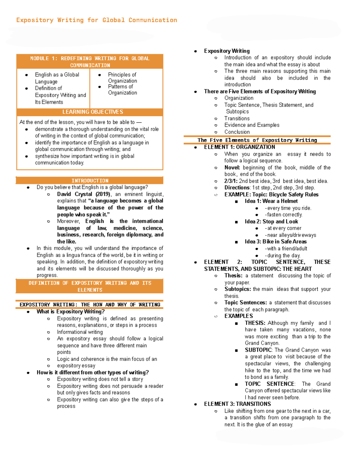Module 1 Expository Writing for Global Communication 1 - Expository ...