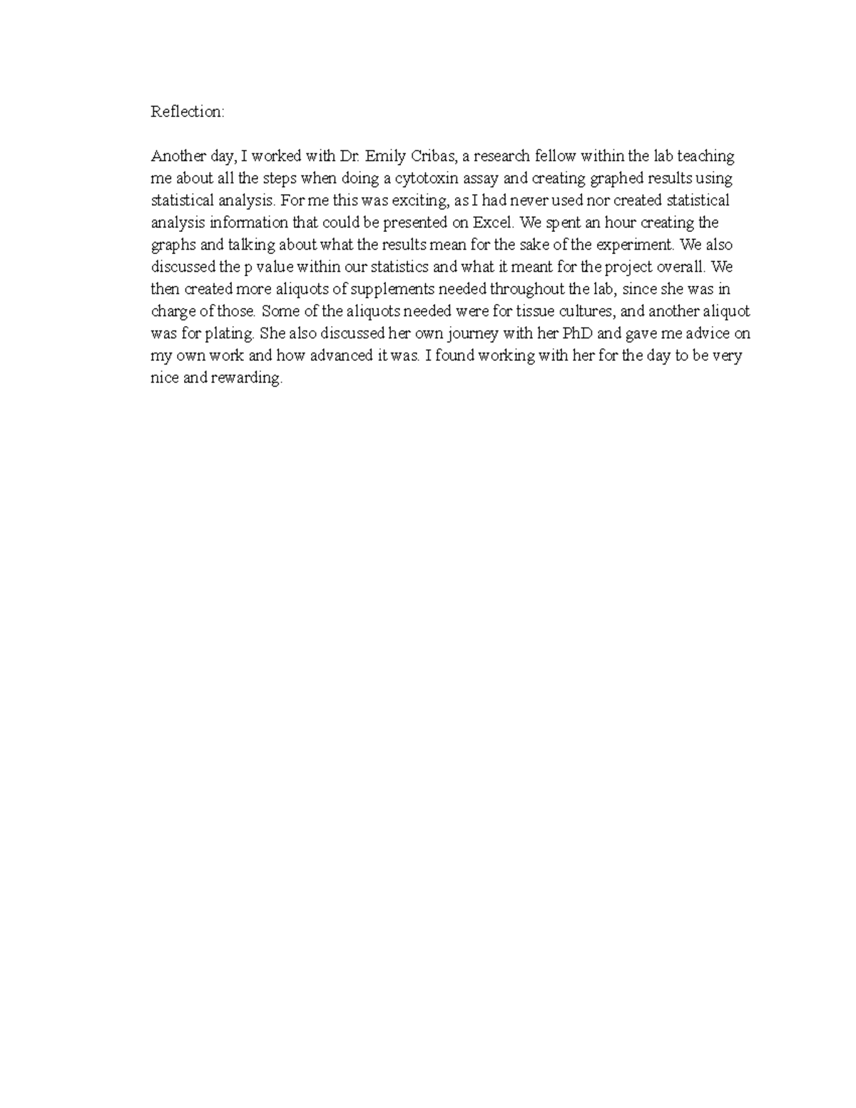 Untitled document (12) - Reflection: Another day, I worked with Dr ...