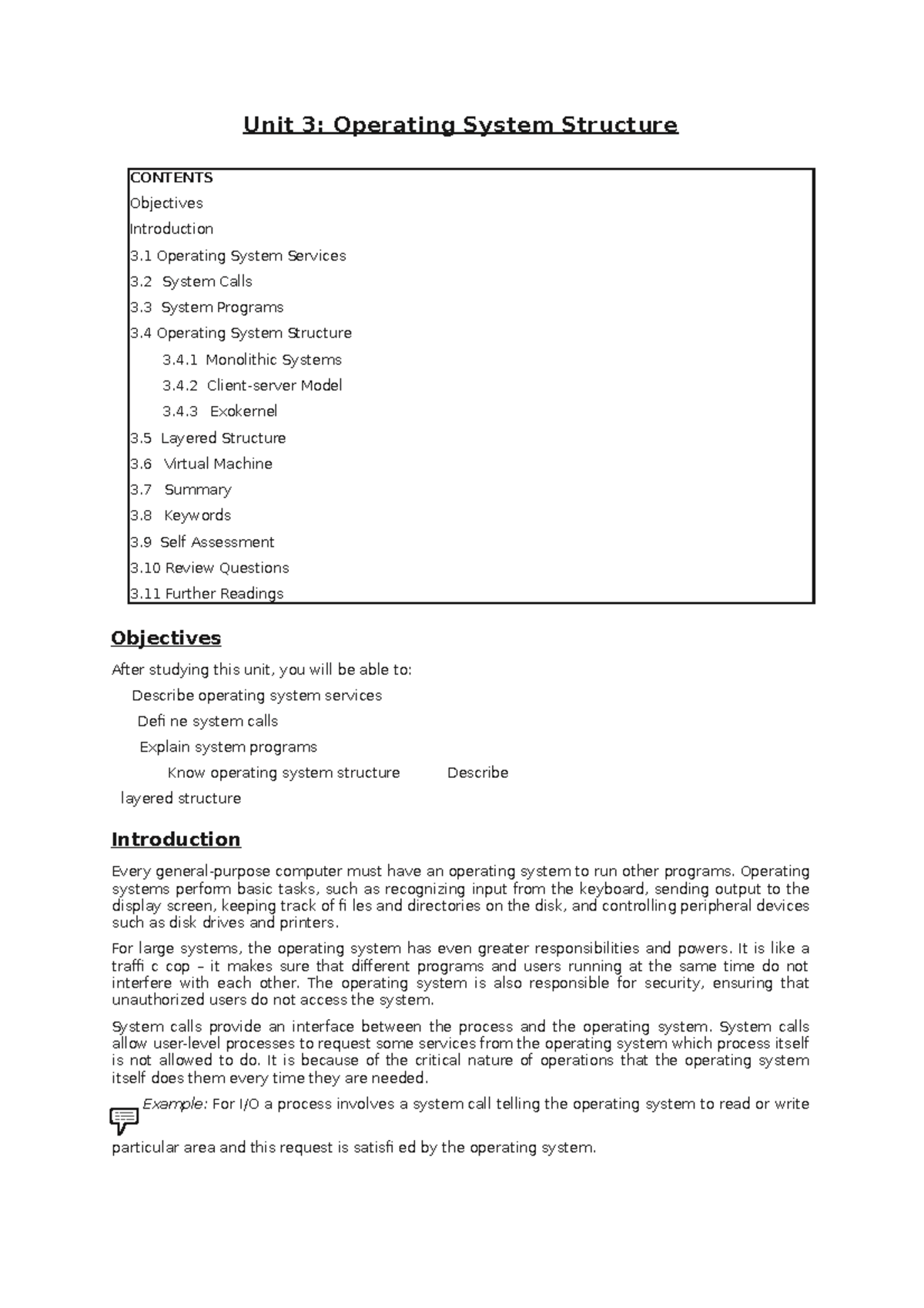 Os 3 - os notes - Unit 3: Operating System Structure CONTENTS ...