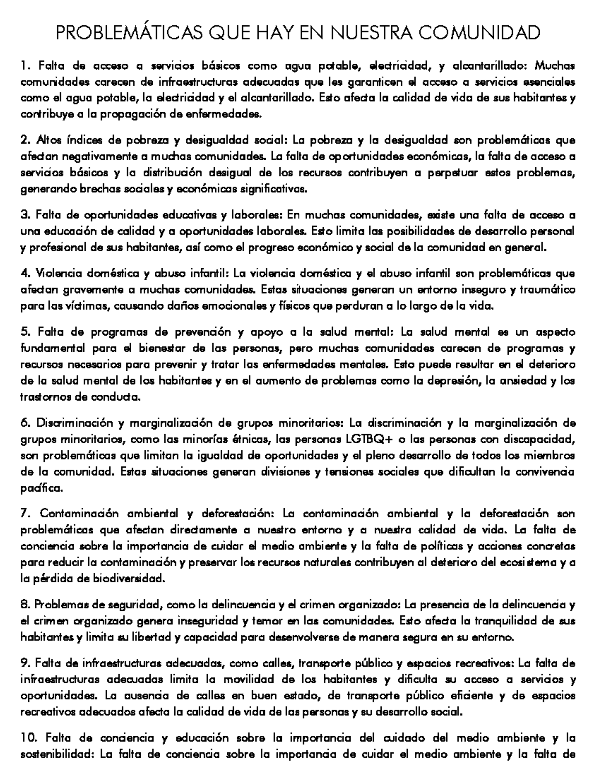 Problemáticas en la comunidad - PROBLEMÁTICAS QUE HAY EN NUESTRA ...