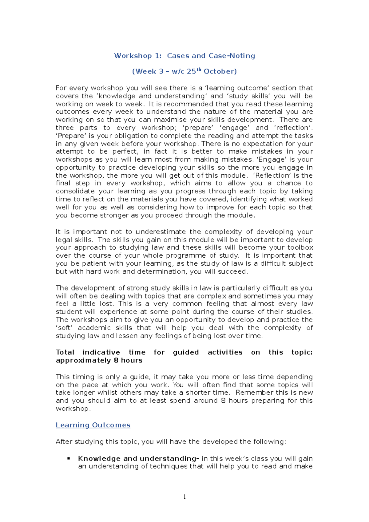 Workshop 1- Cases and Case-Noting - Workshop 1: Cases and Case-Noting ...