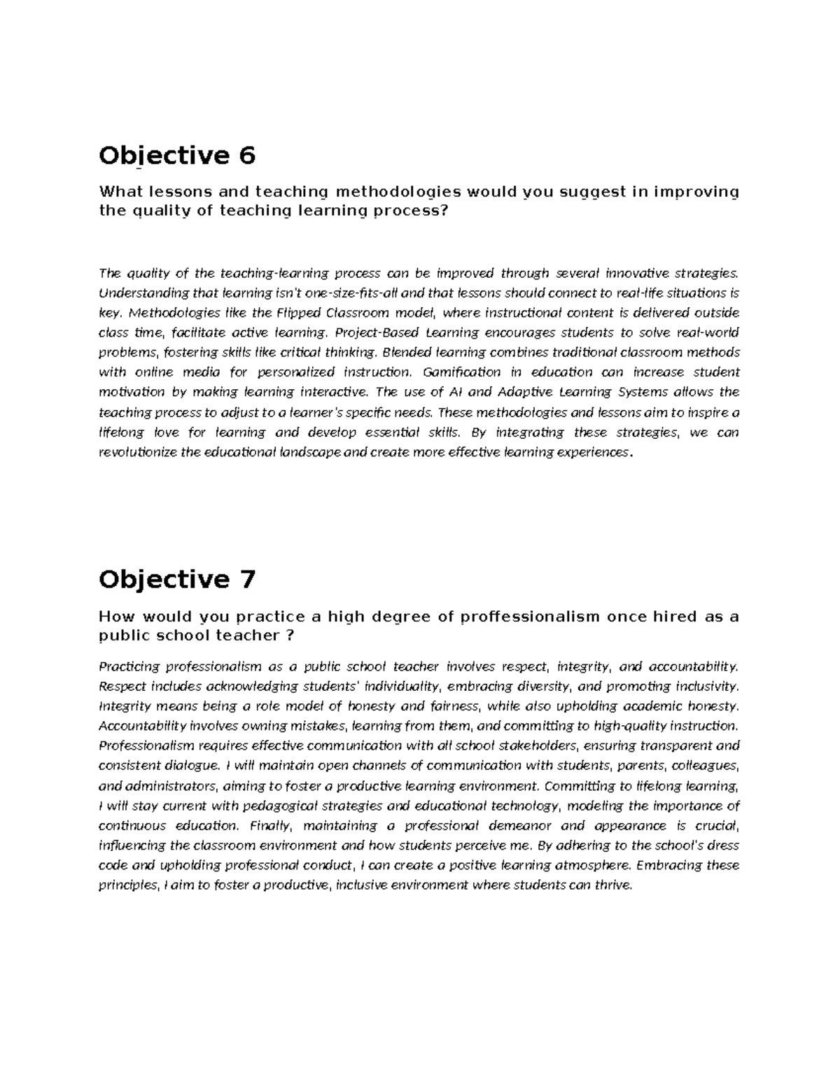 TRF IN Other Division - Objective 6 What lessons and teaching ...