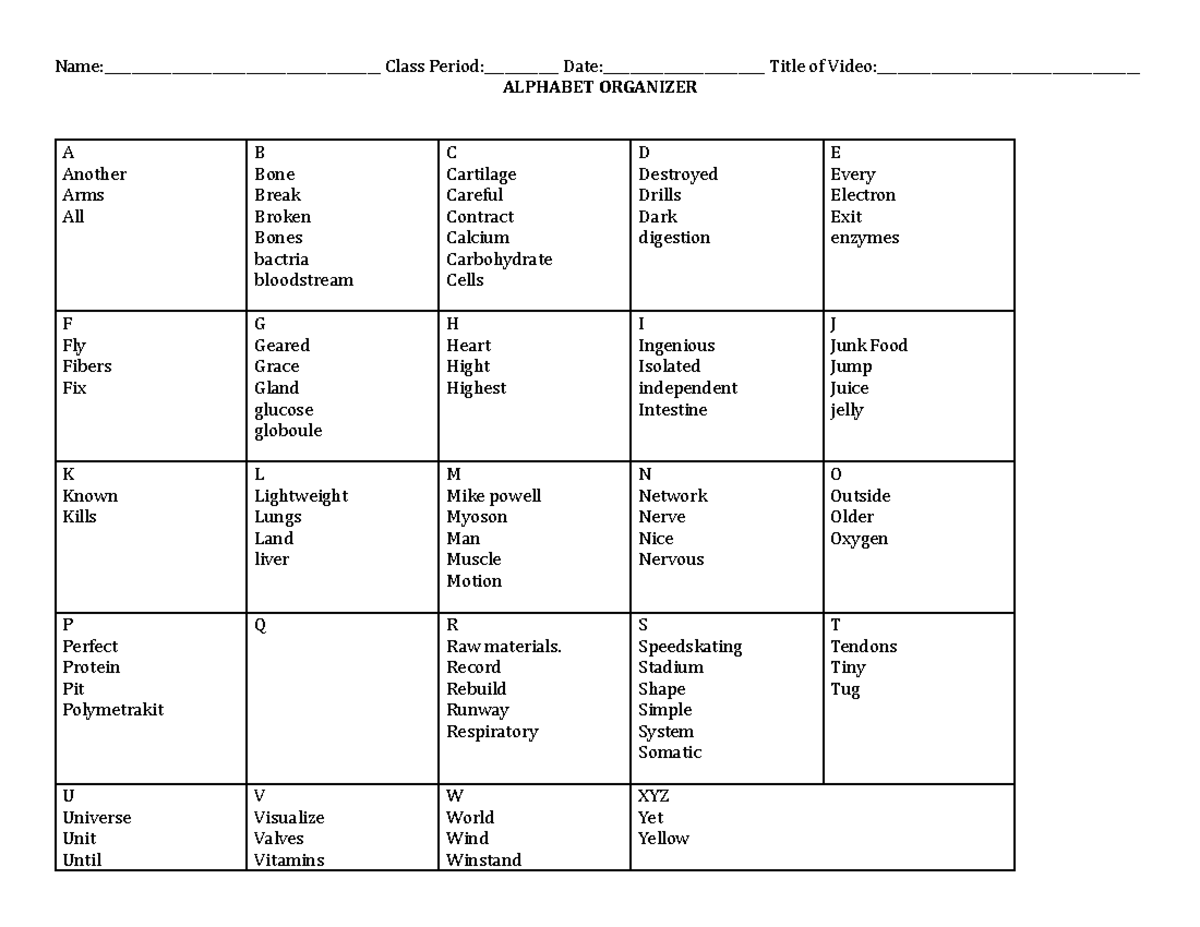 Alphabet Templete - Has question and answers - Name
