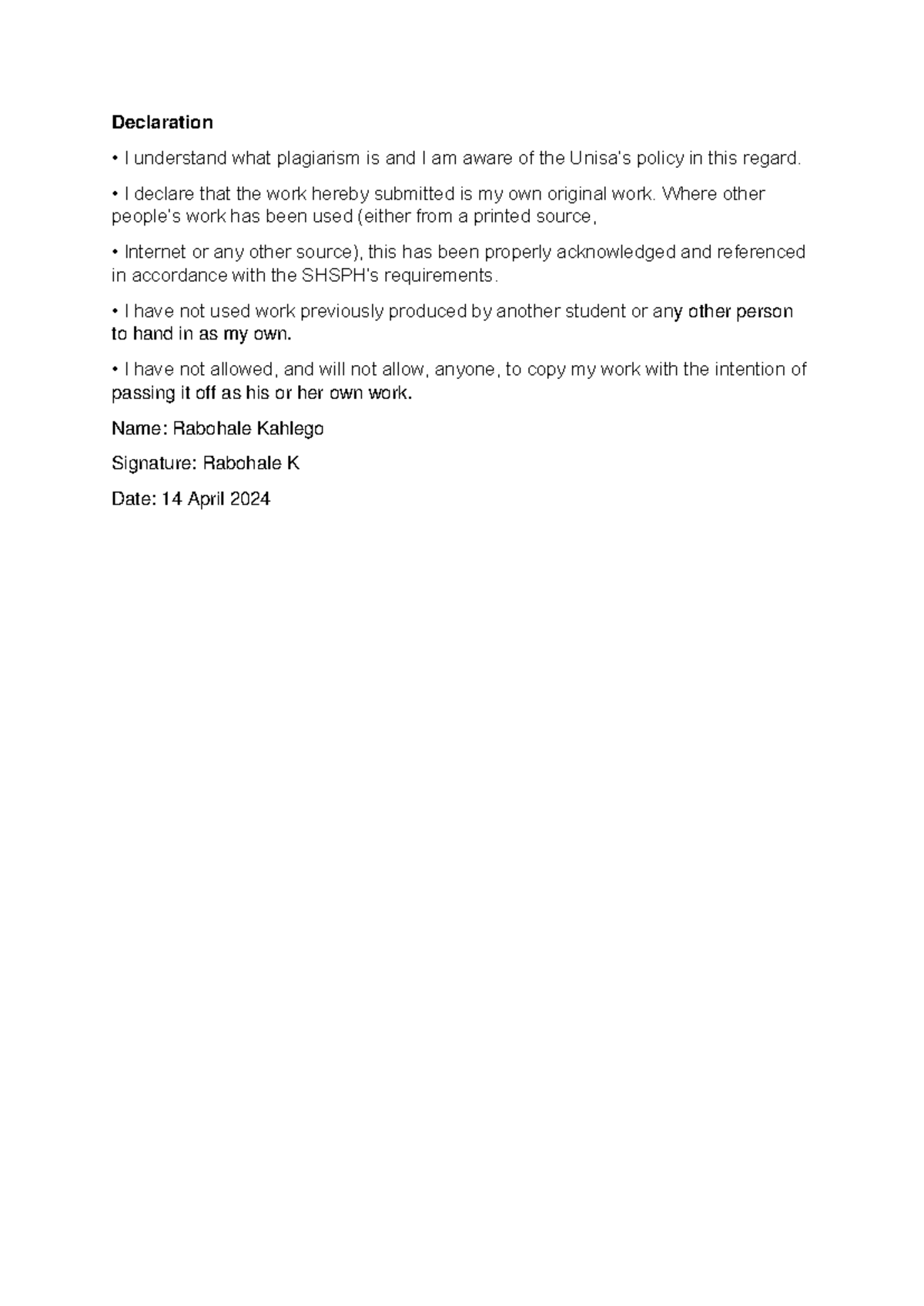 DVA3701 - Assignment - Declaration I understand what plagiarism is and ...